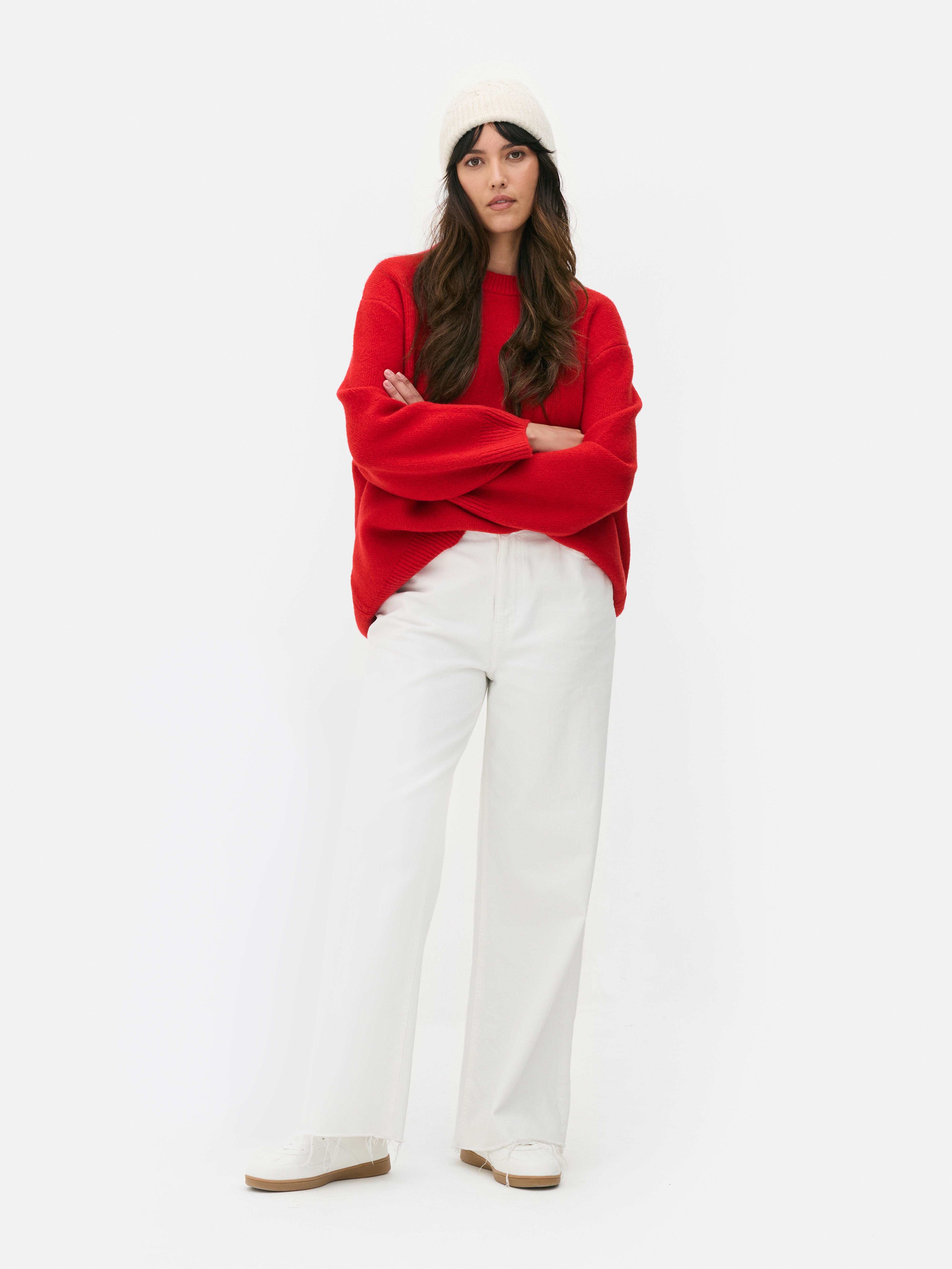 Womens Red Oversized Crew Neck Jumper | Primark