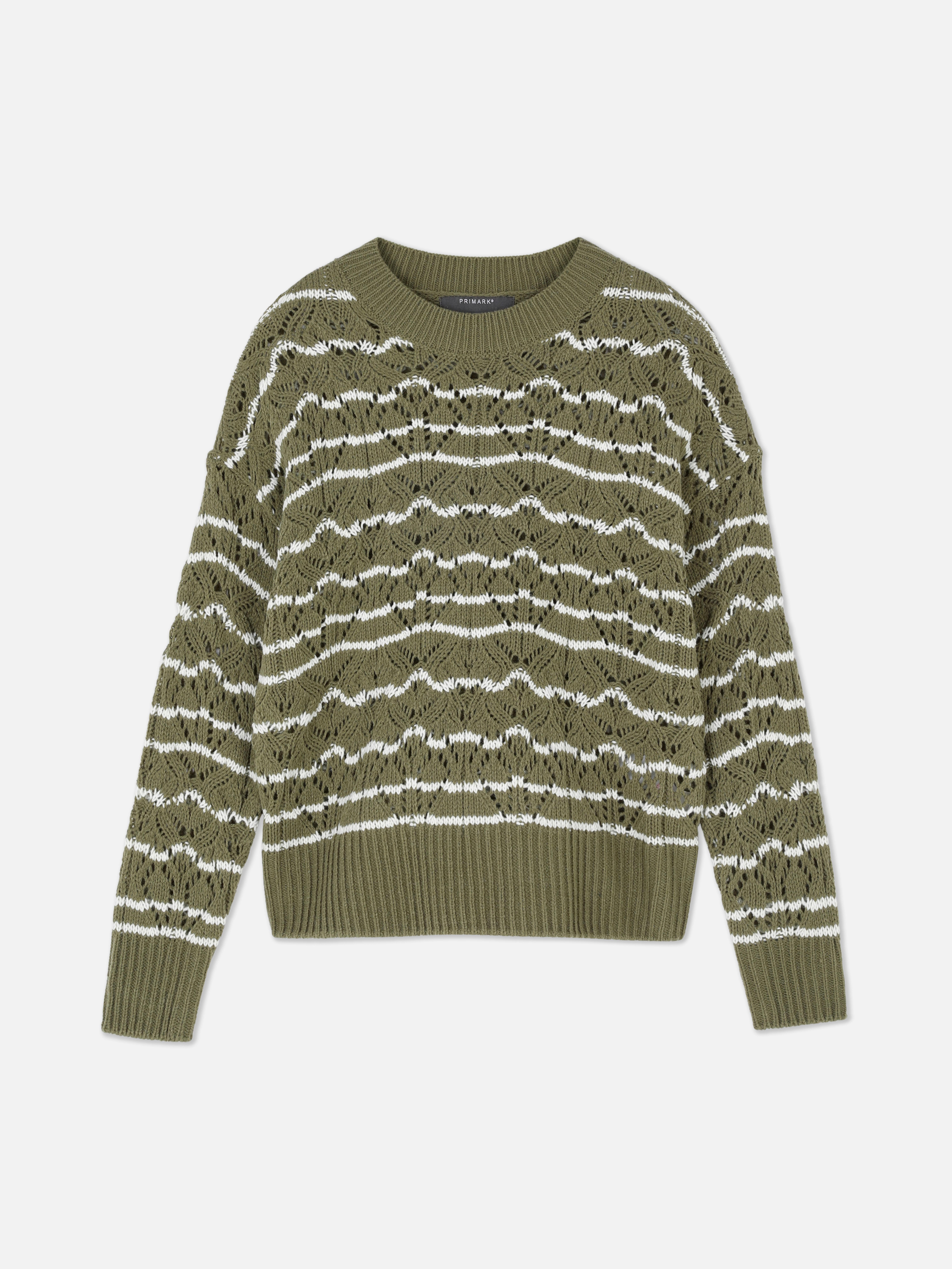 Women's Khaki Open Stitch Crew Neck Jumper | Penneys