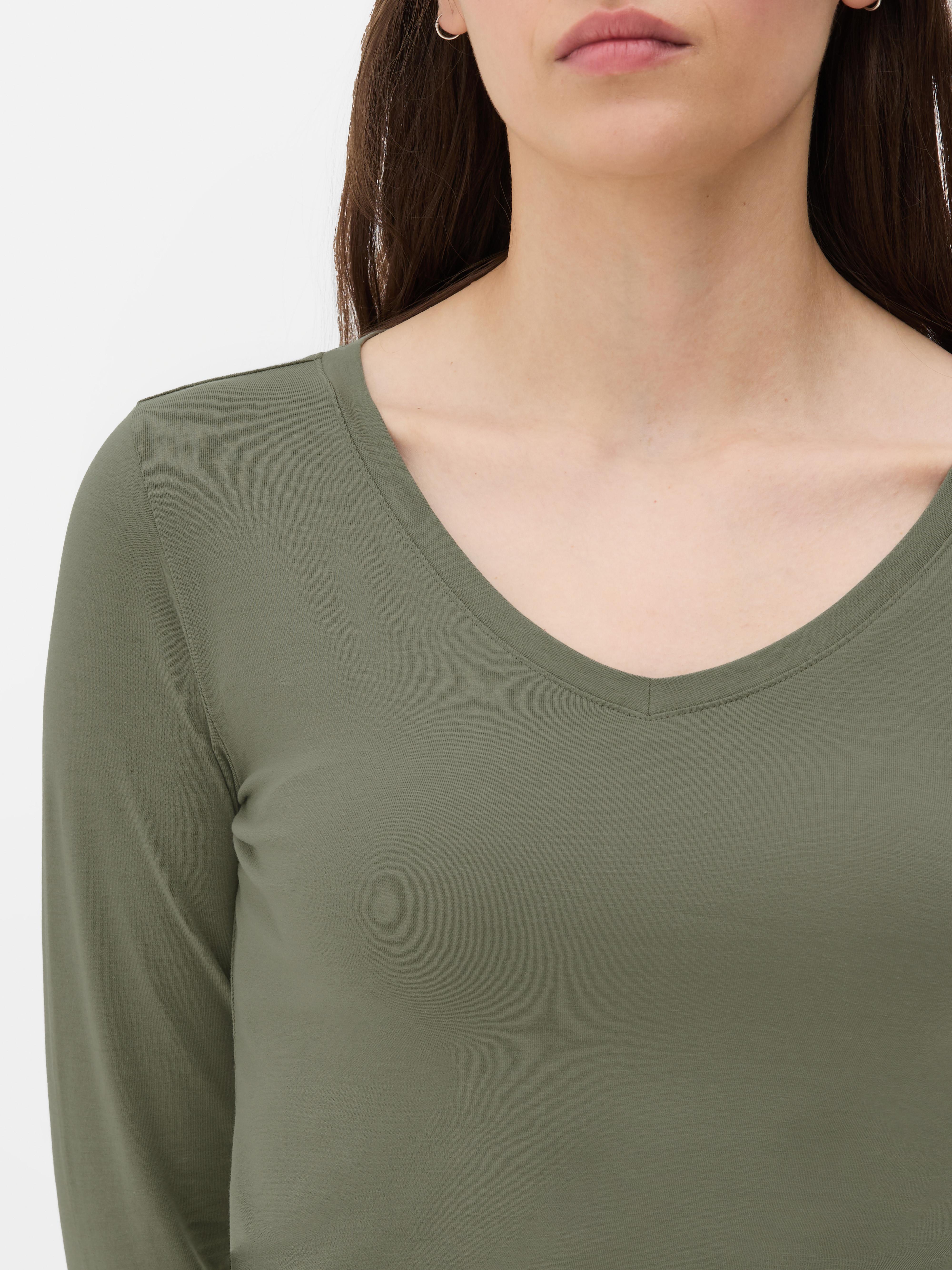 Women's Olive Long Sleeve V-Neck T-Shirt | Primark