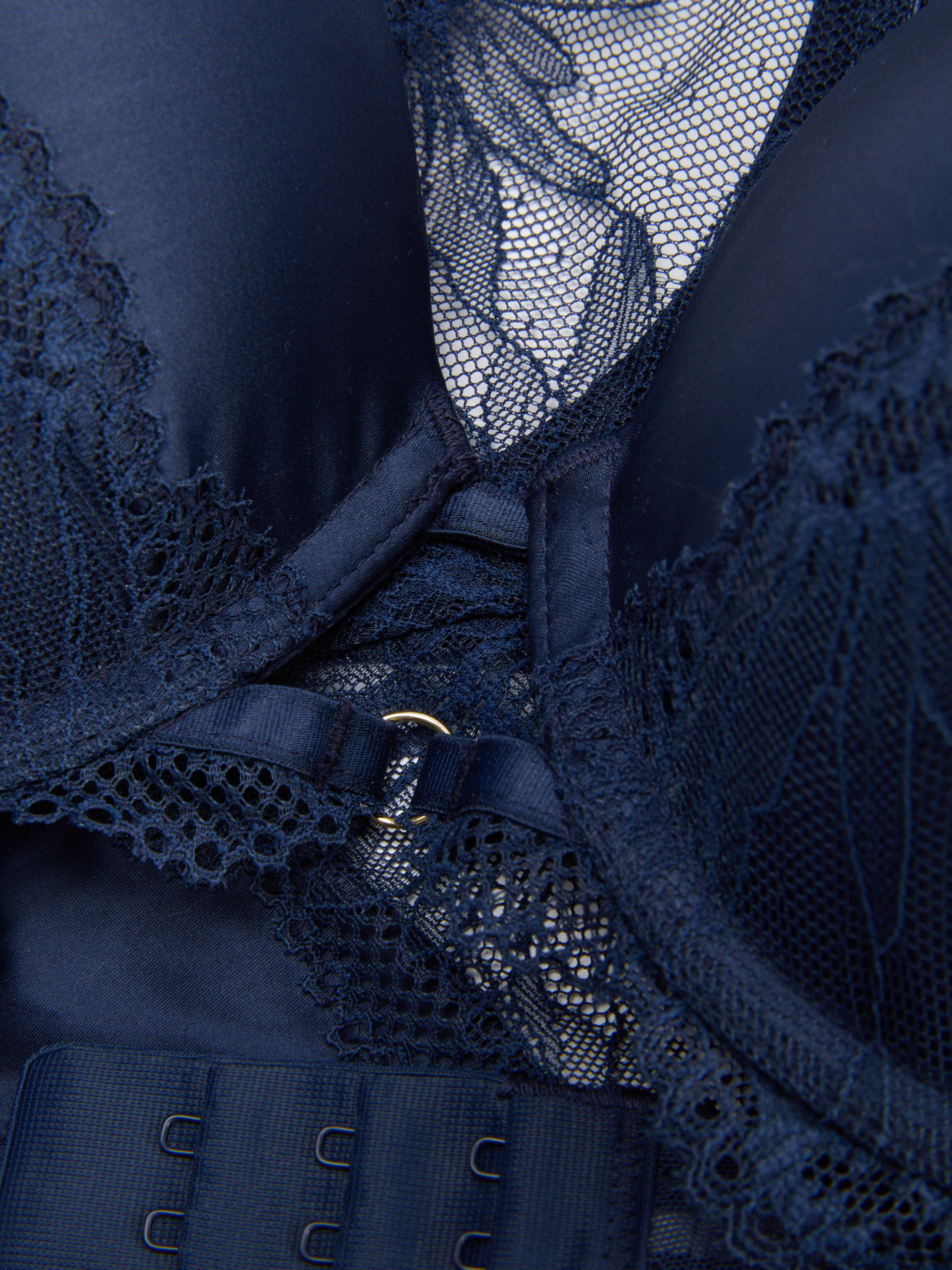Womens Navy Satin Lace Maximise Bra And Thong Set Penneys