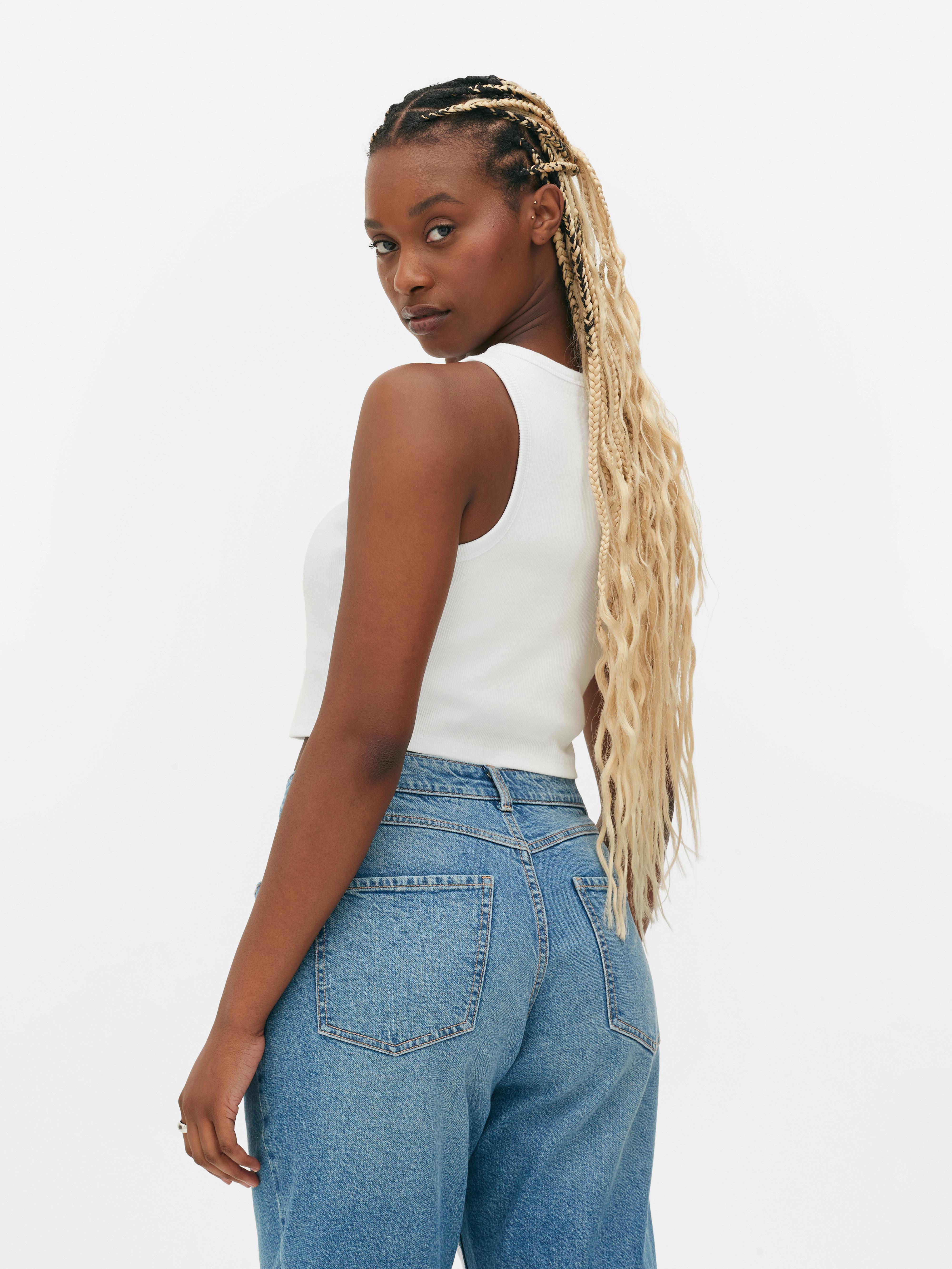 Women's White Cropped Ribbed Racerback Vest | Penneys