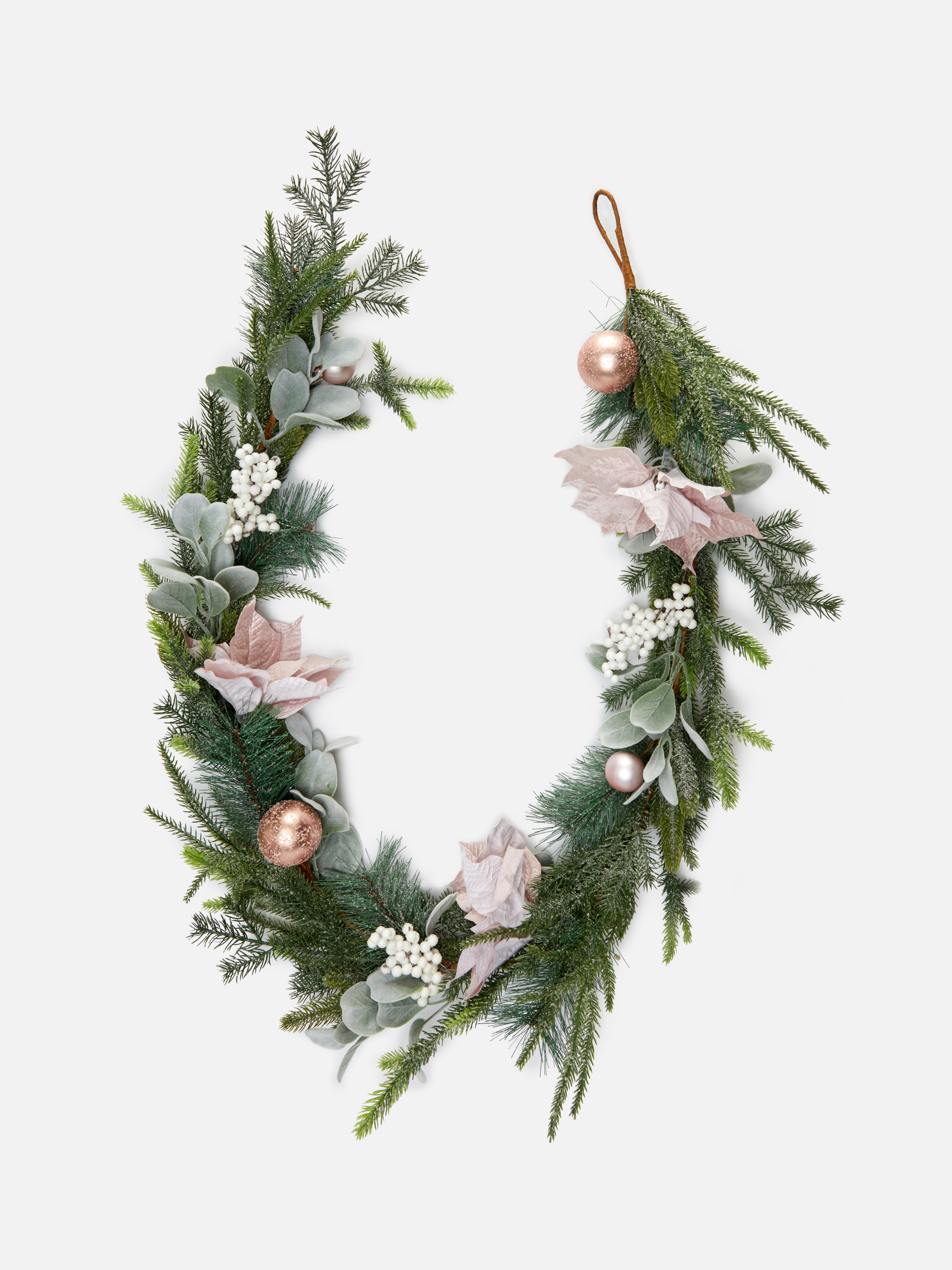 Feuillage Artificiel Boules De Noël Et Guirlande De Poinsettia Rose