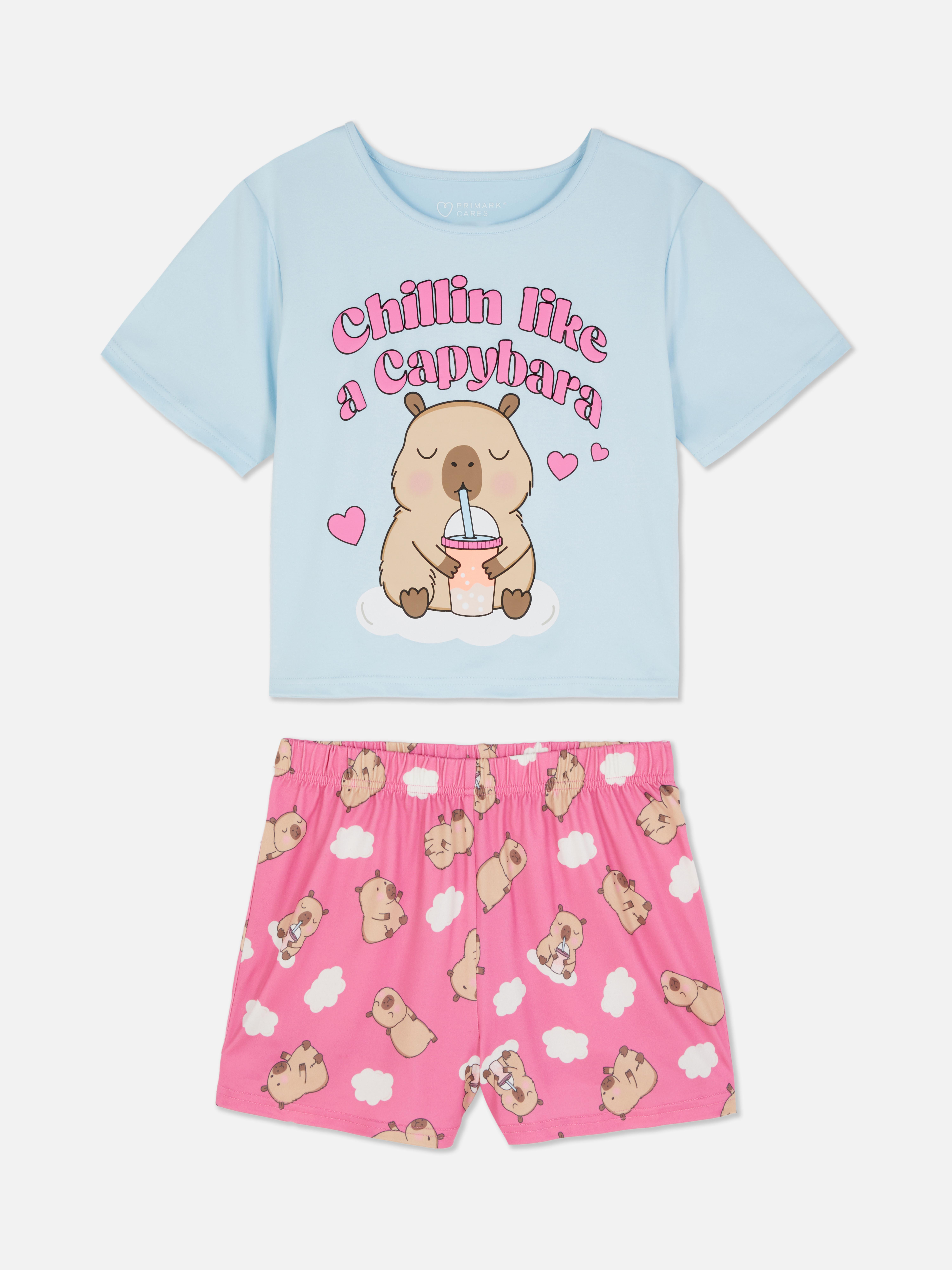 Girls Blue Capybara Character Short Pyjamas | Primark Girls Blue Capybara Character Short Pyjamas | Primark
