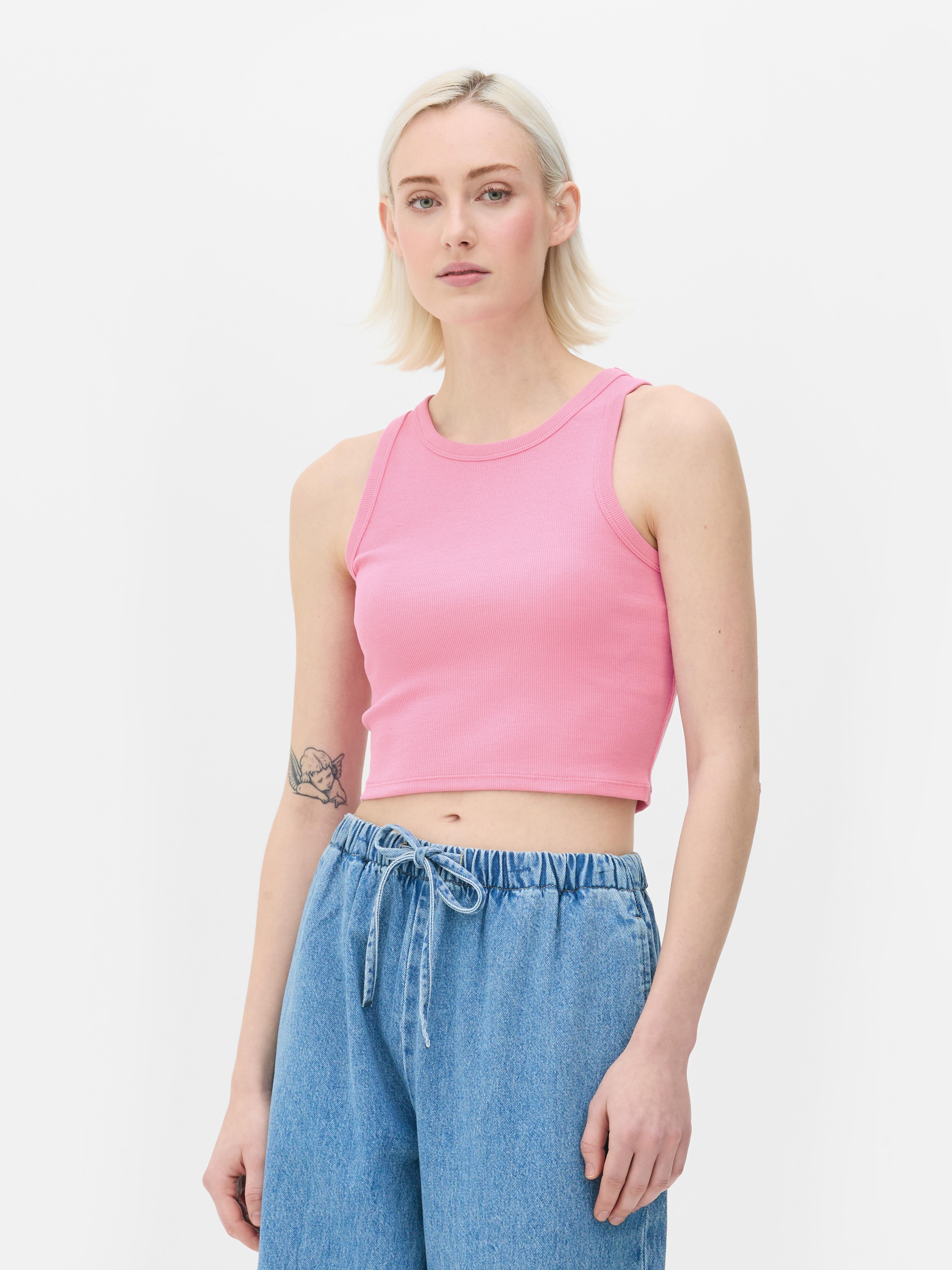 Women's Pink Ribbed Racerback Cropped Tank | Primark