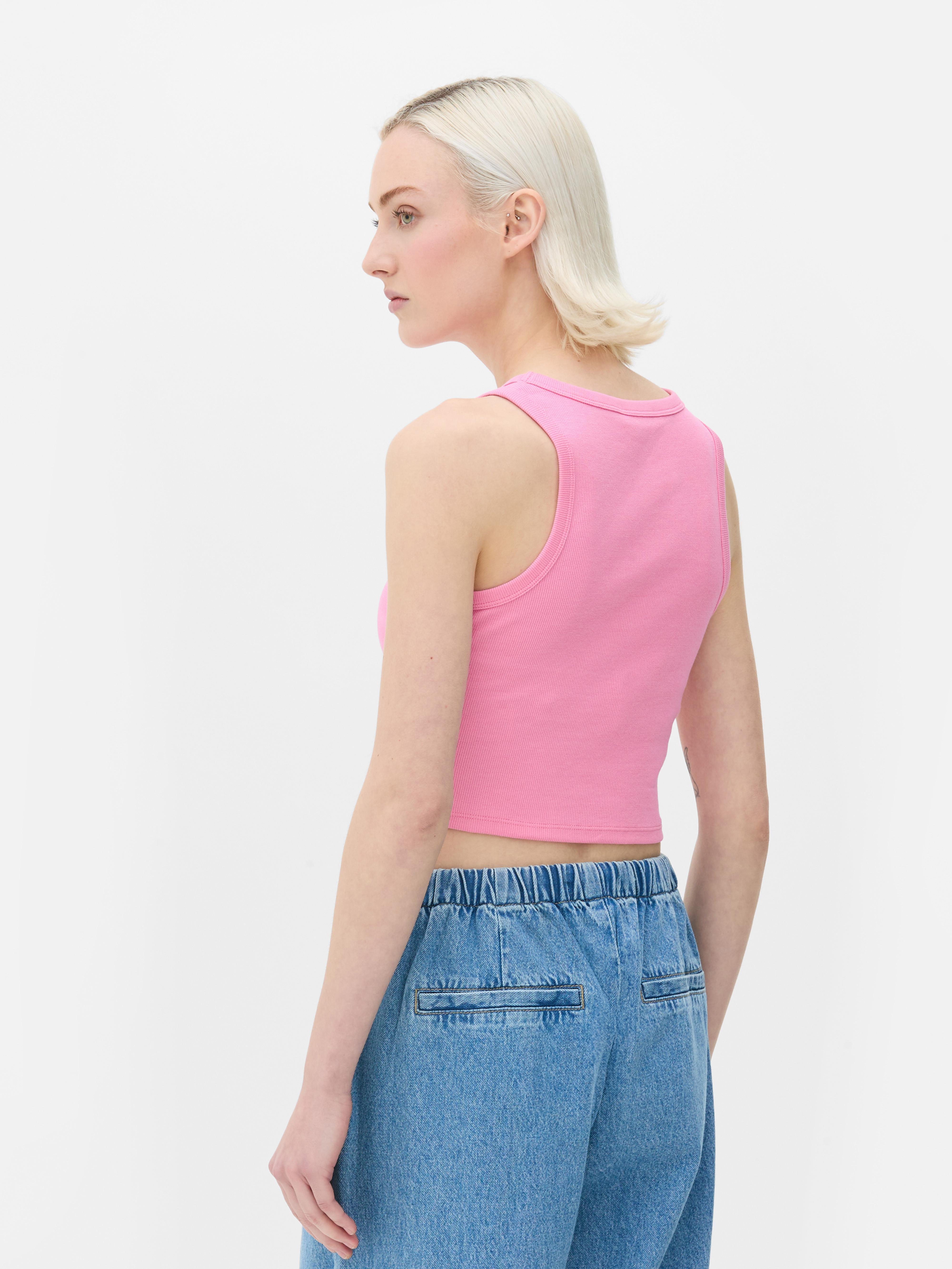 Women's Pink Ribbed Racerback Cropped Tank | Primark