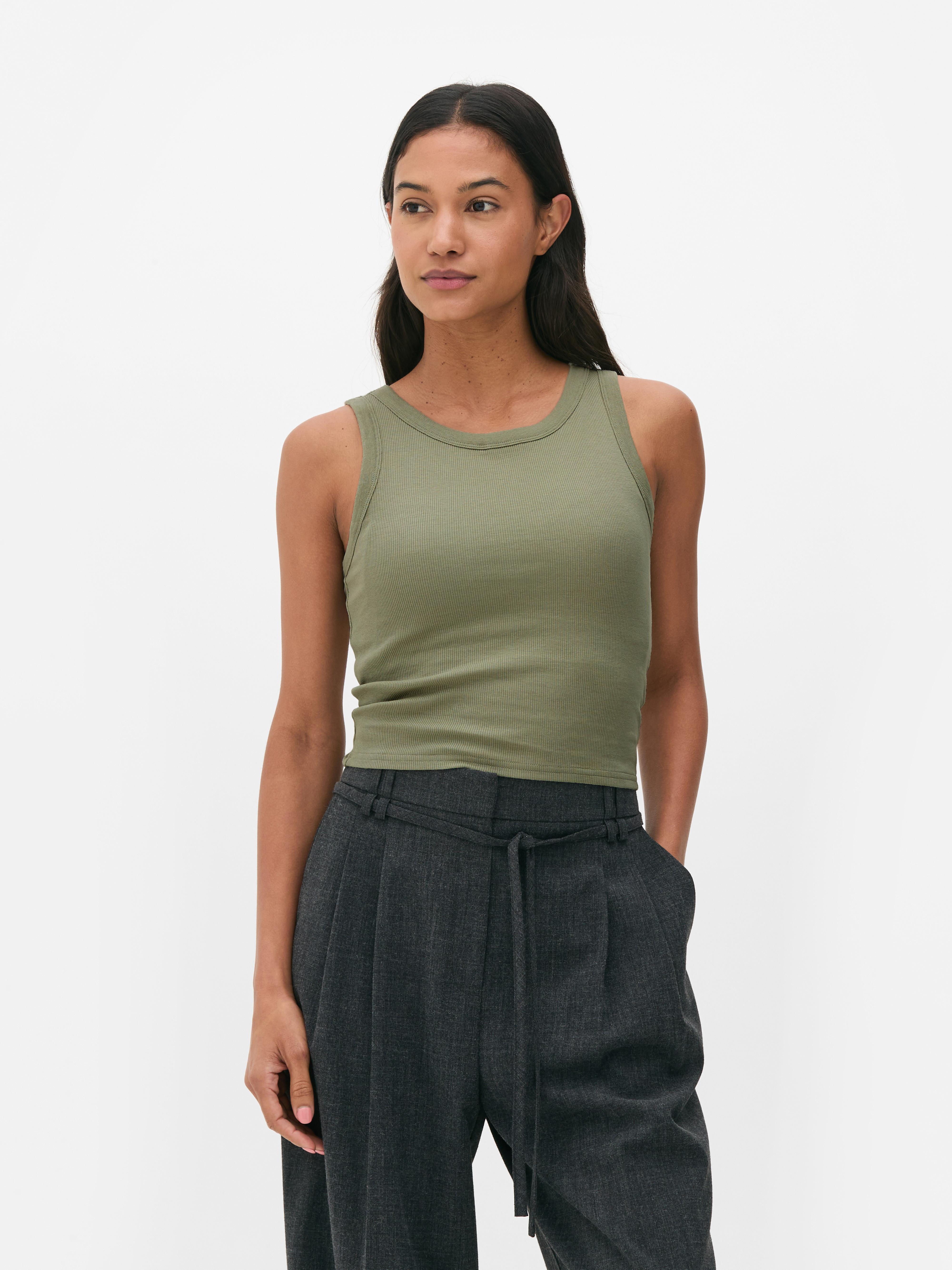 Women's Olive Ribbed Racerback Tank | Primark