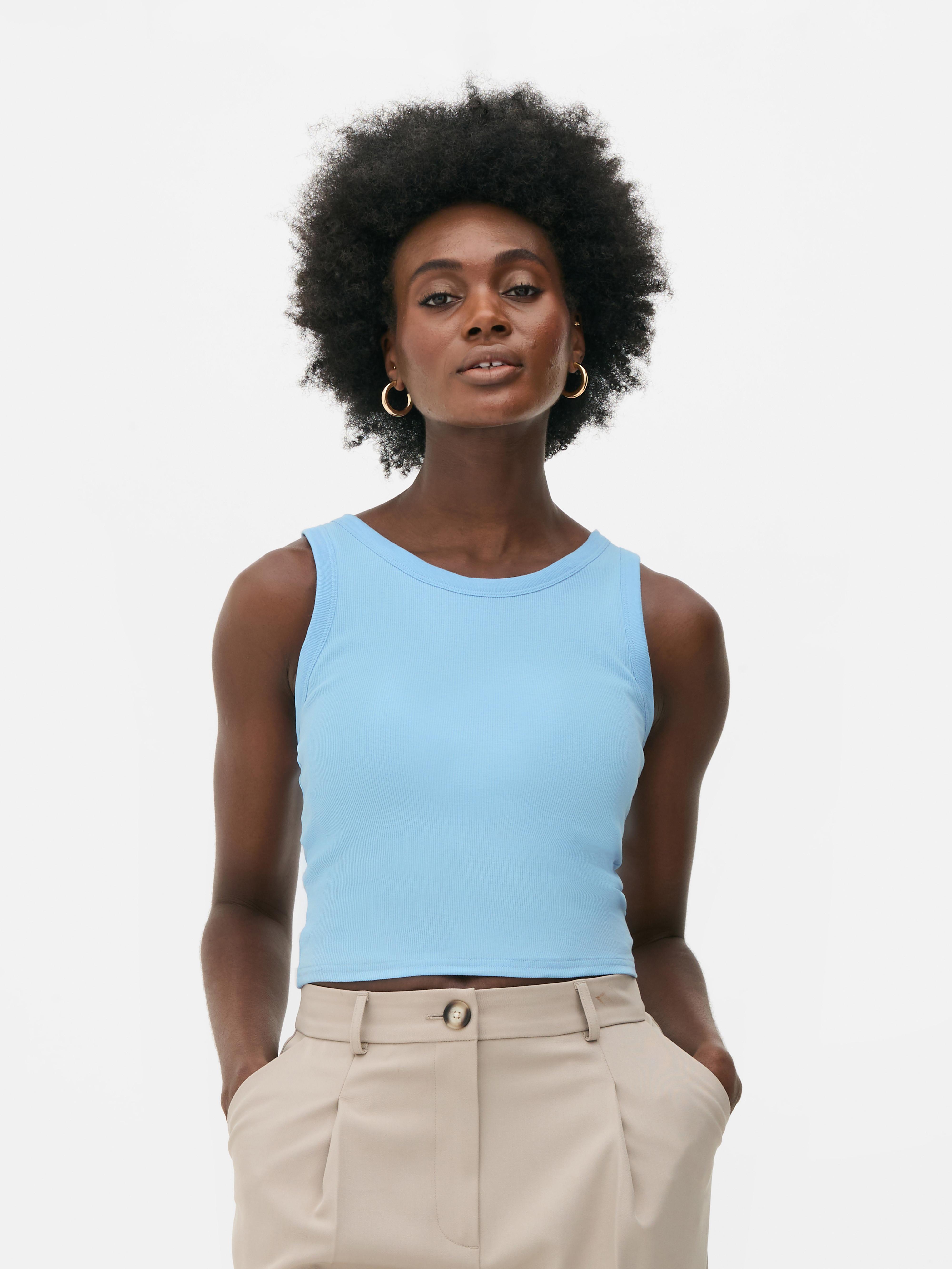 Women's Blue Ribbed Racerback Tank | Primark