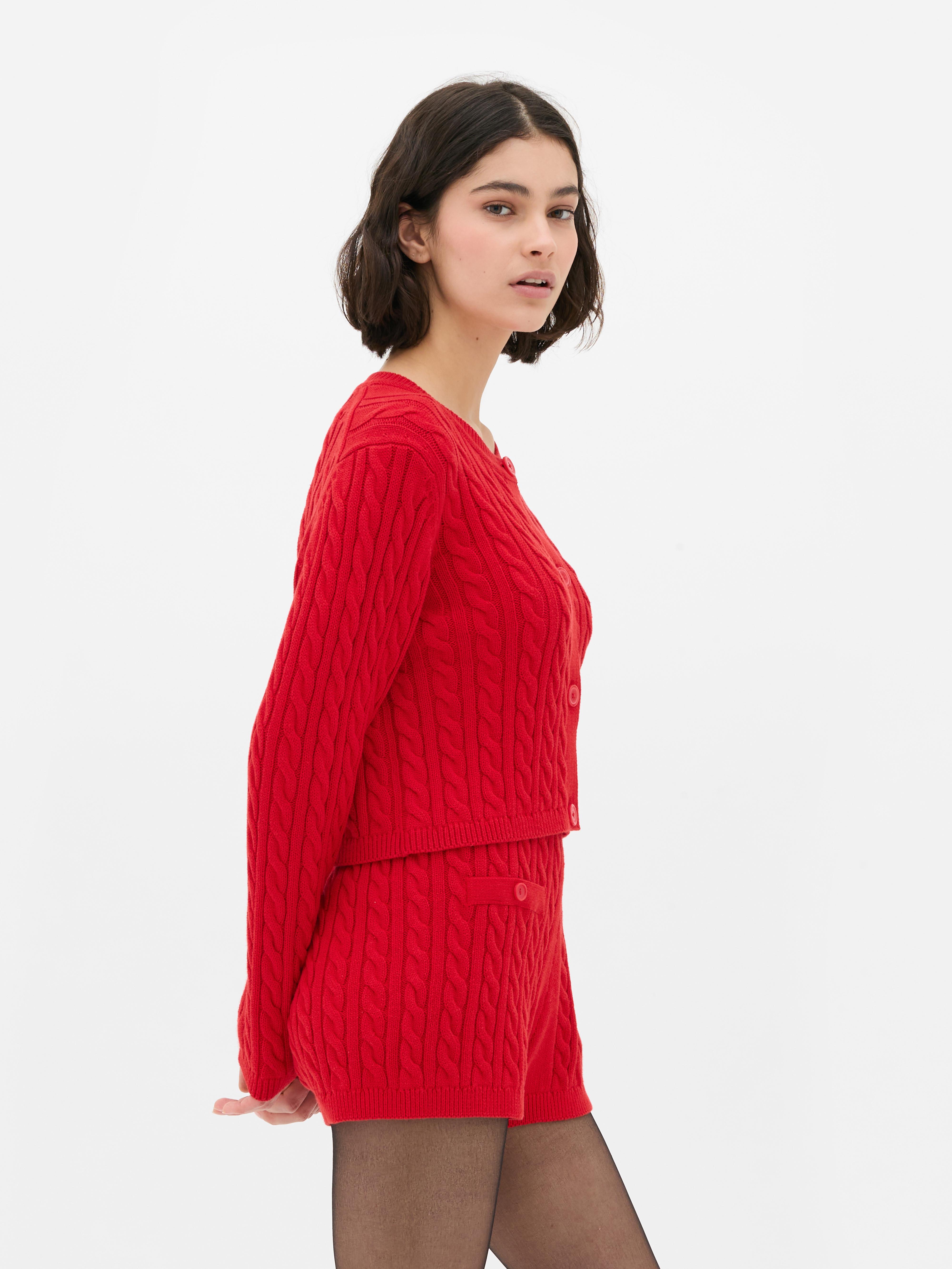 Women's Red Cable Knit Cardigan | Penneys