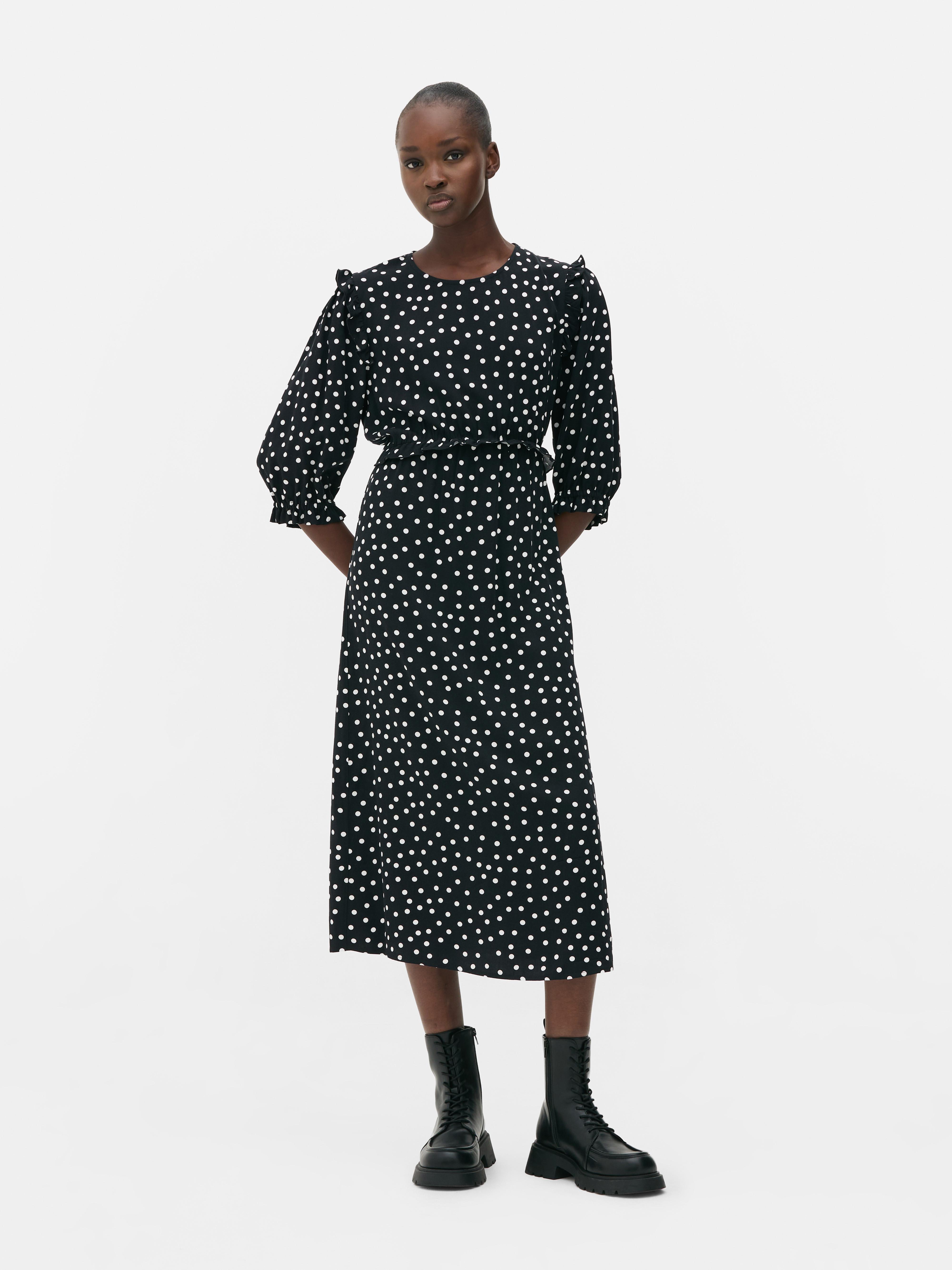 Robe mi-longue à volants - Noir/Blanc - Femme | Primark