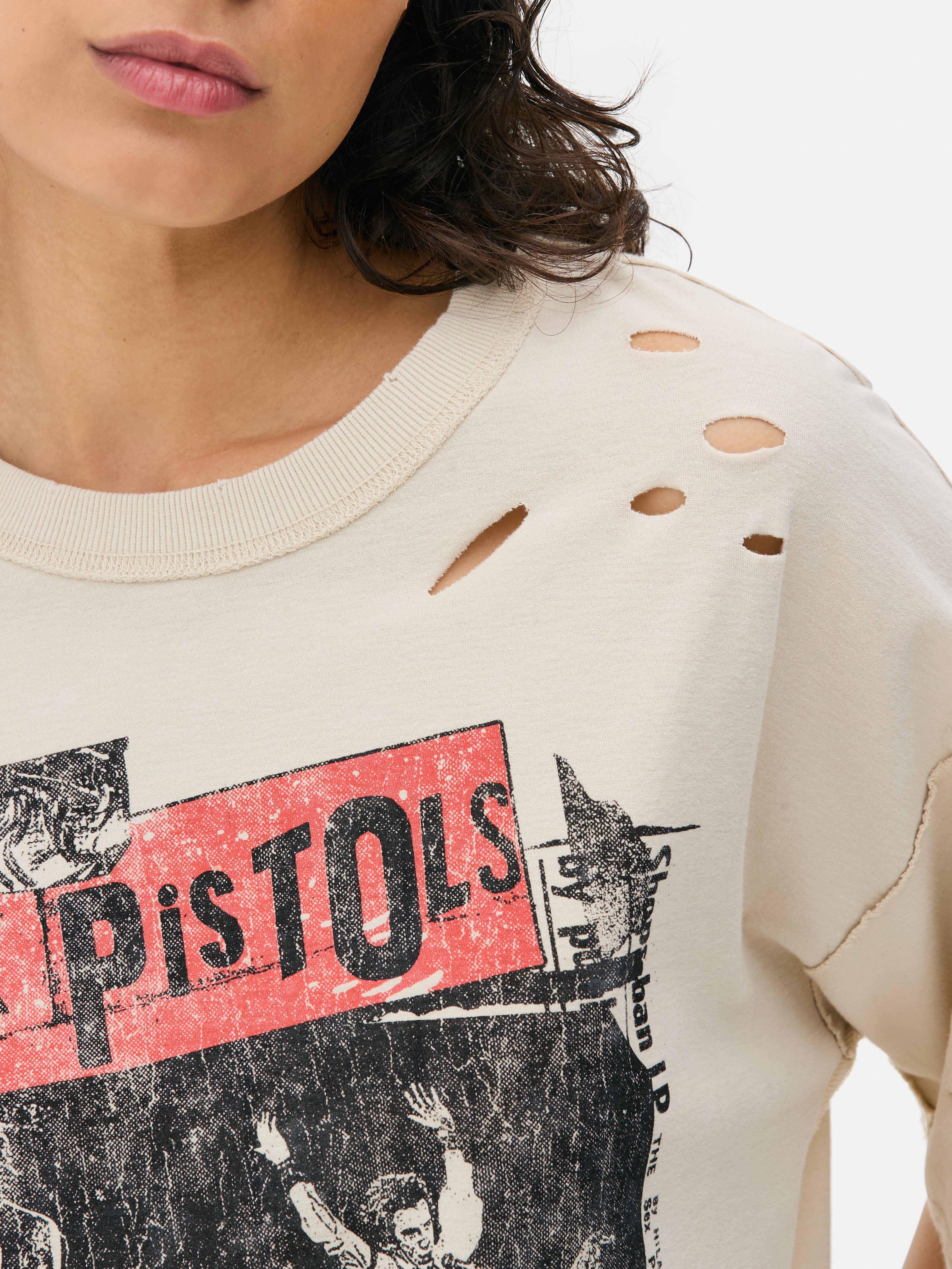 „sex Pistols“ Oversize T Shirt Im Used Look Elfenbeinfarben Damen