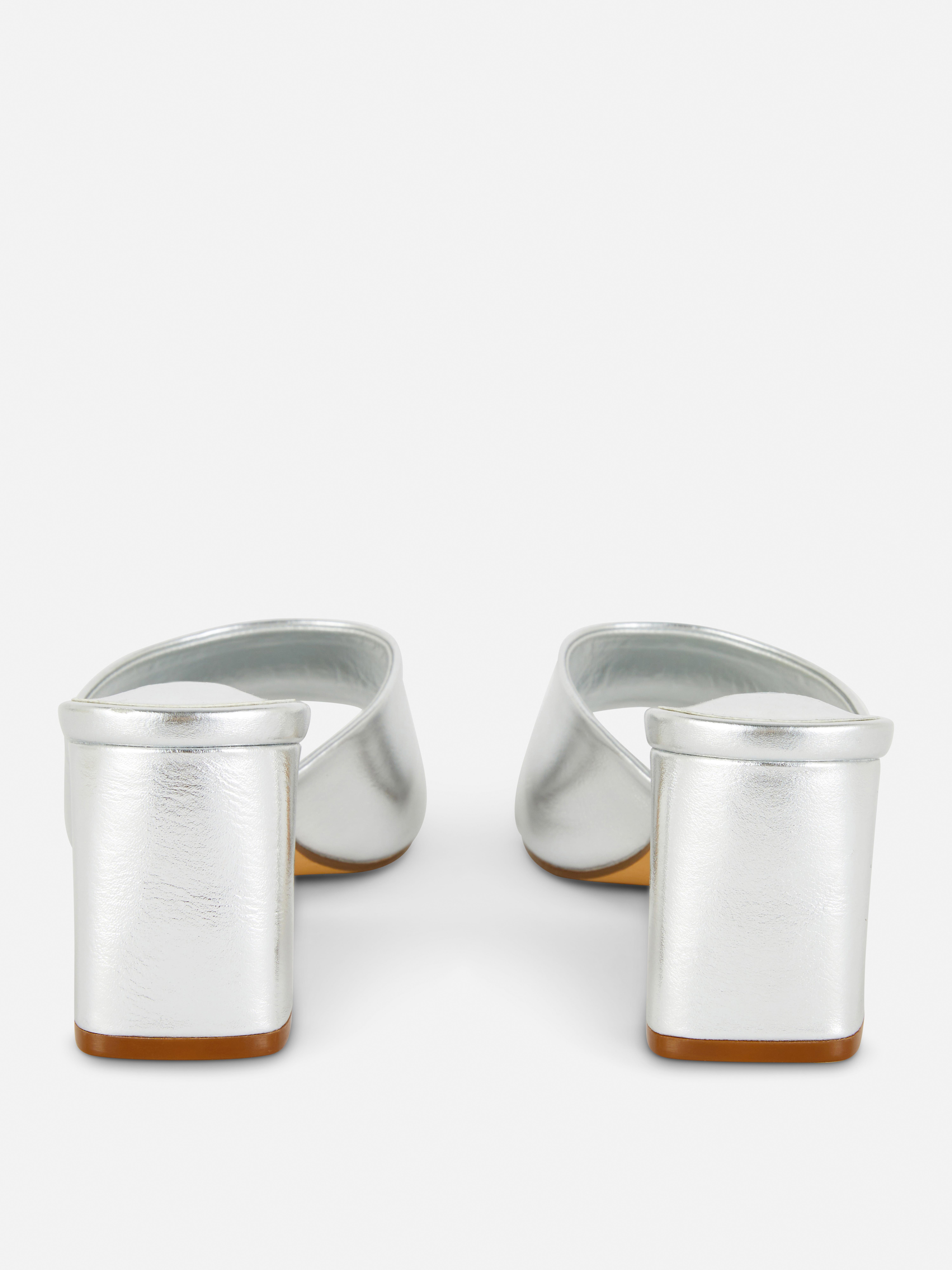 Women's Silver Block Heel Mules | Primark