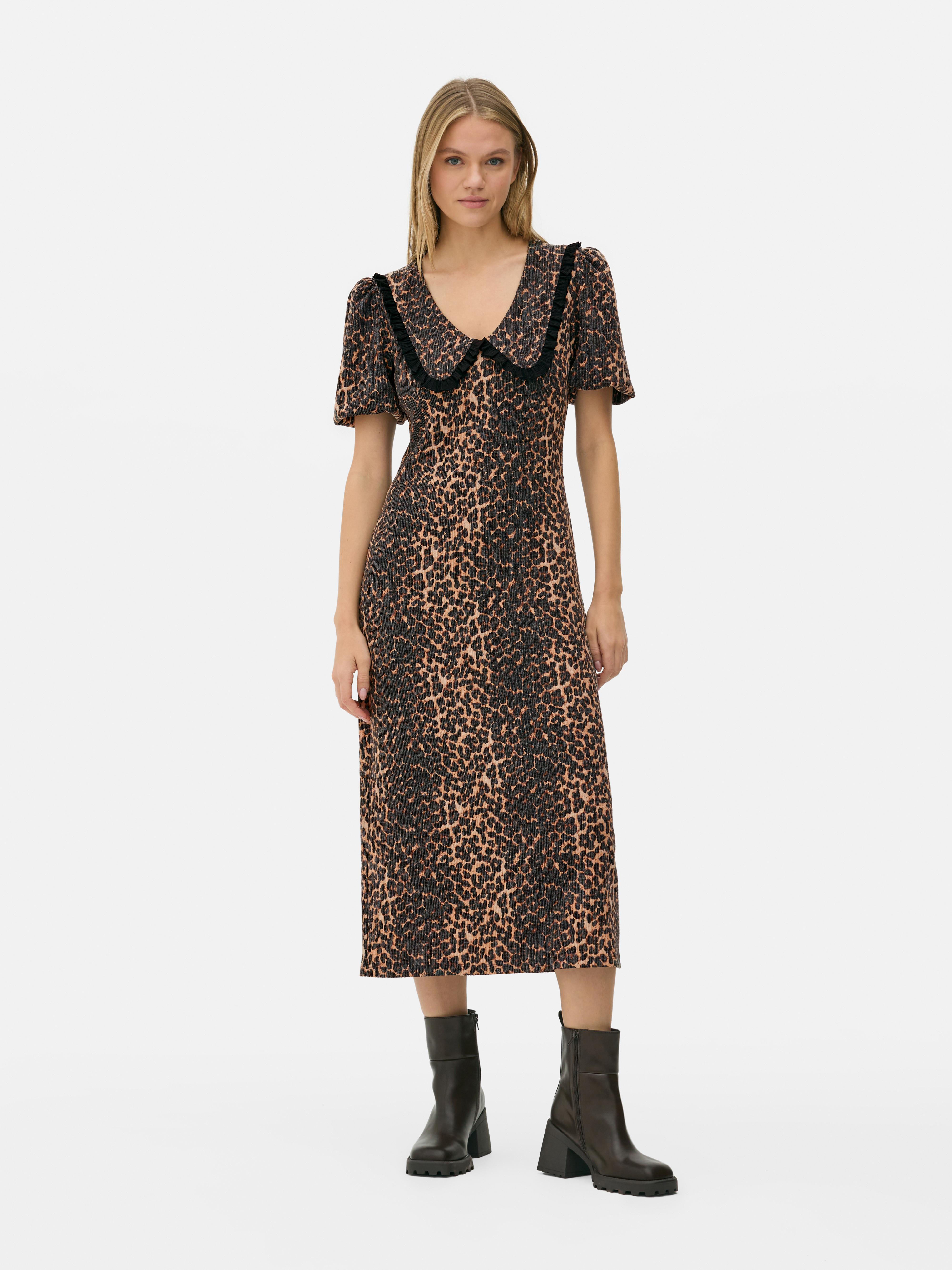 Robe mi-longue à col avec motif léopard - Marron - Femme | Primark