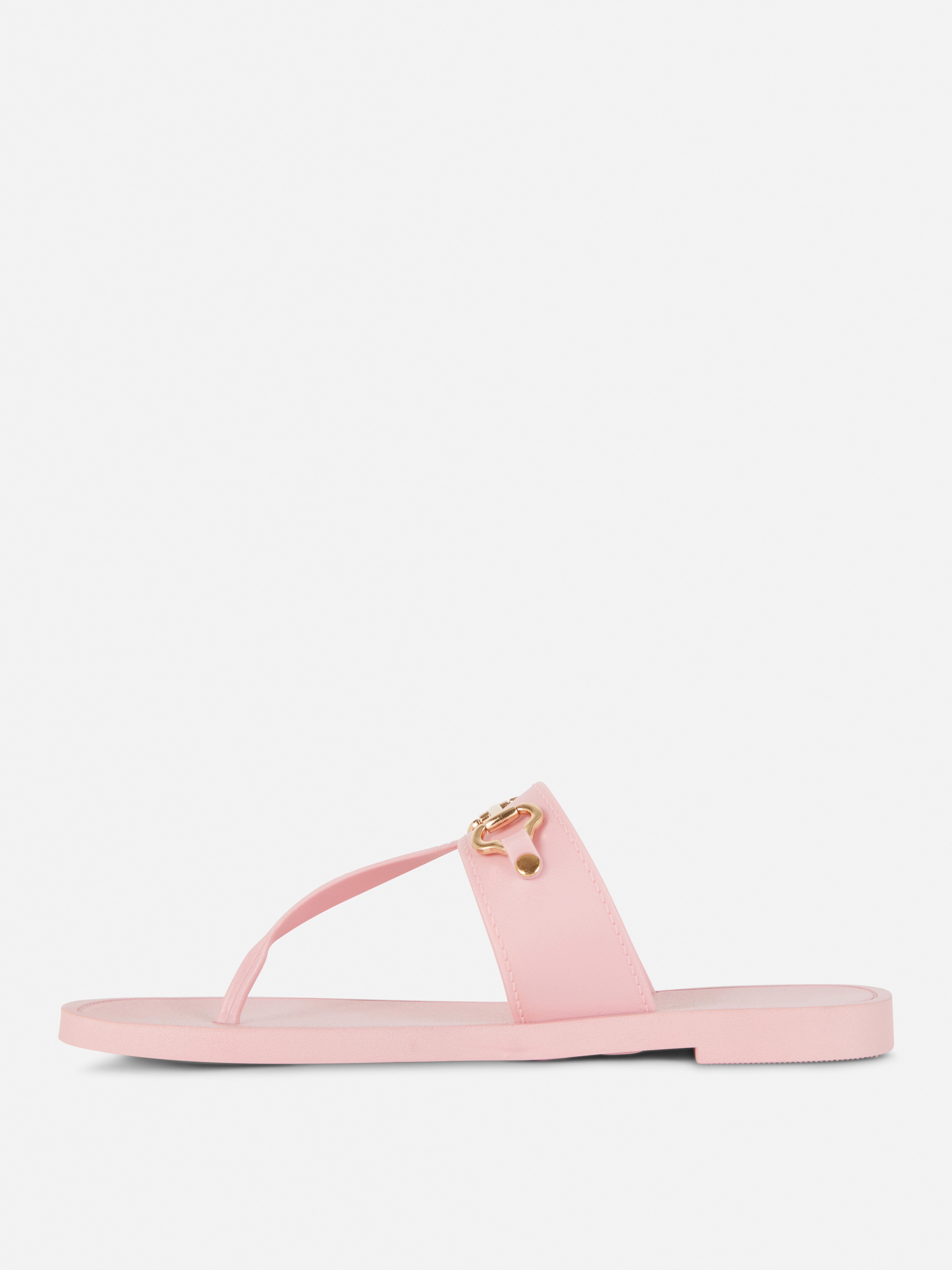 Șlapi din cauciuc cu baretă între degete și ornament - Roz deschis ...