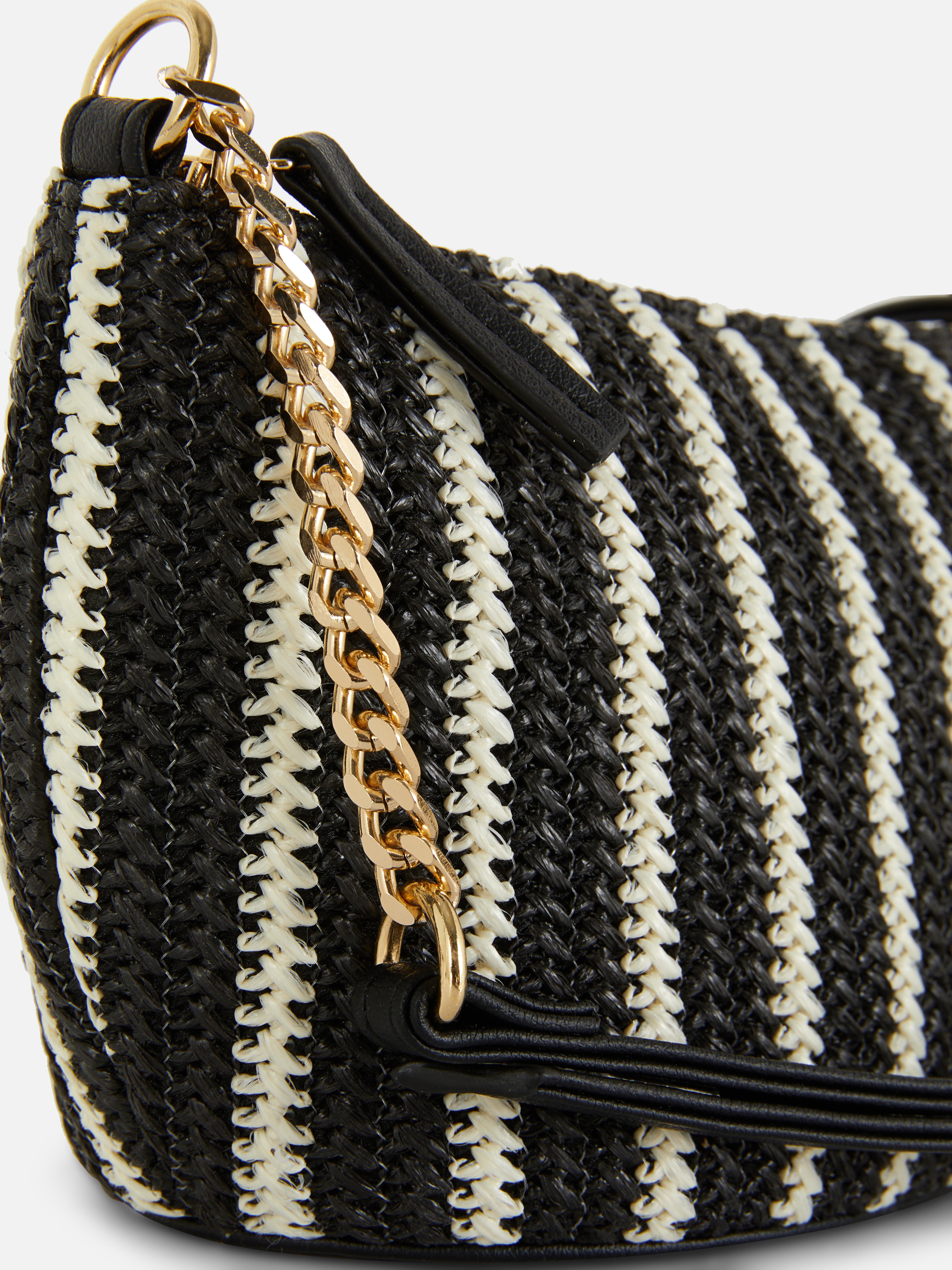 Women's Black Straw Chain Detail Mini Cross-Body Bag | Penneys