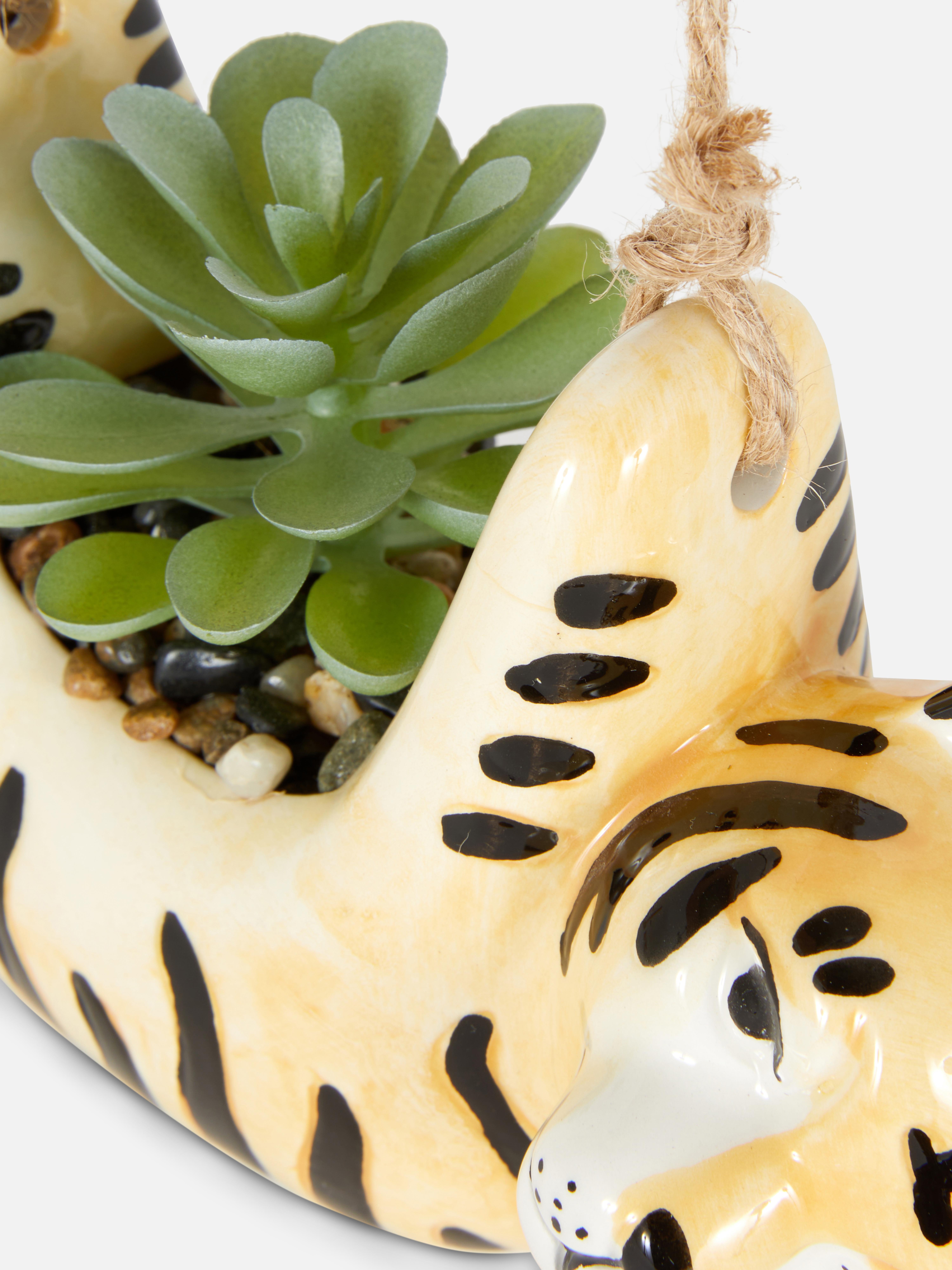 Orange Ceramic Tiger Hanging Pot with Faux Succulent | Penneys
