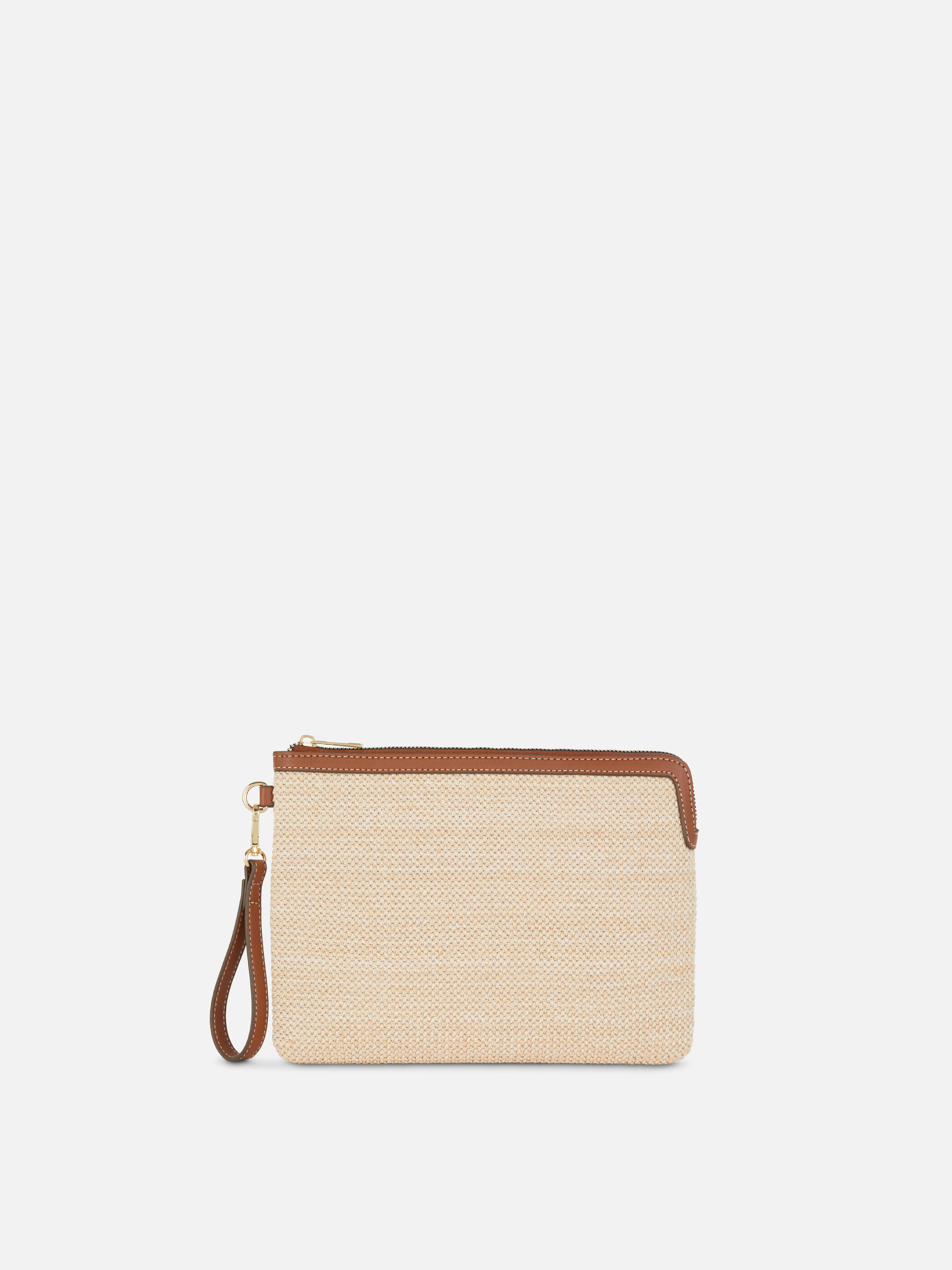 Womens Natural Straw and Faux Leather Pouch | Primark