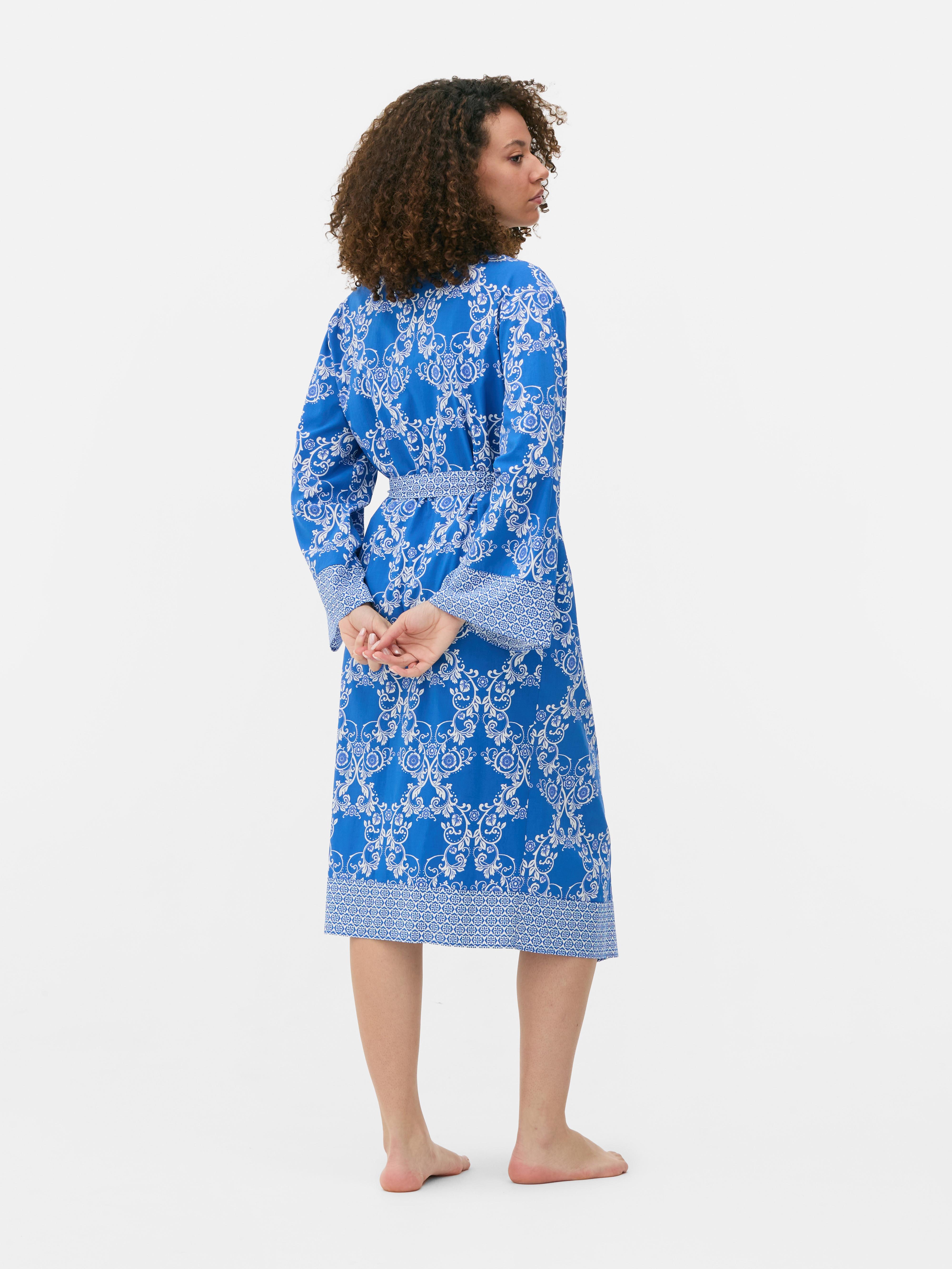 Women's Blue Ornate Tie Front Robe | Primark