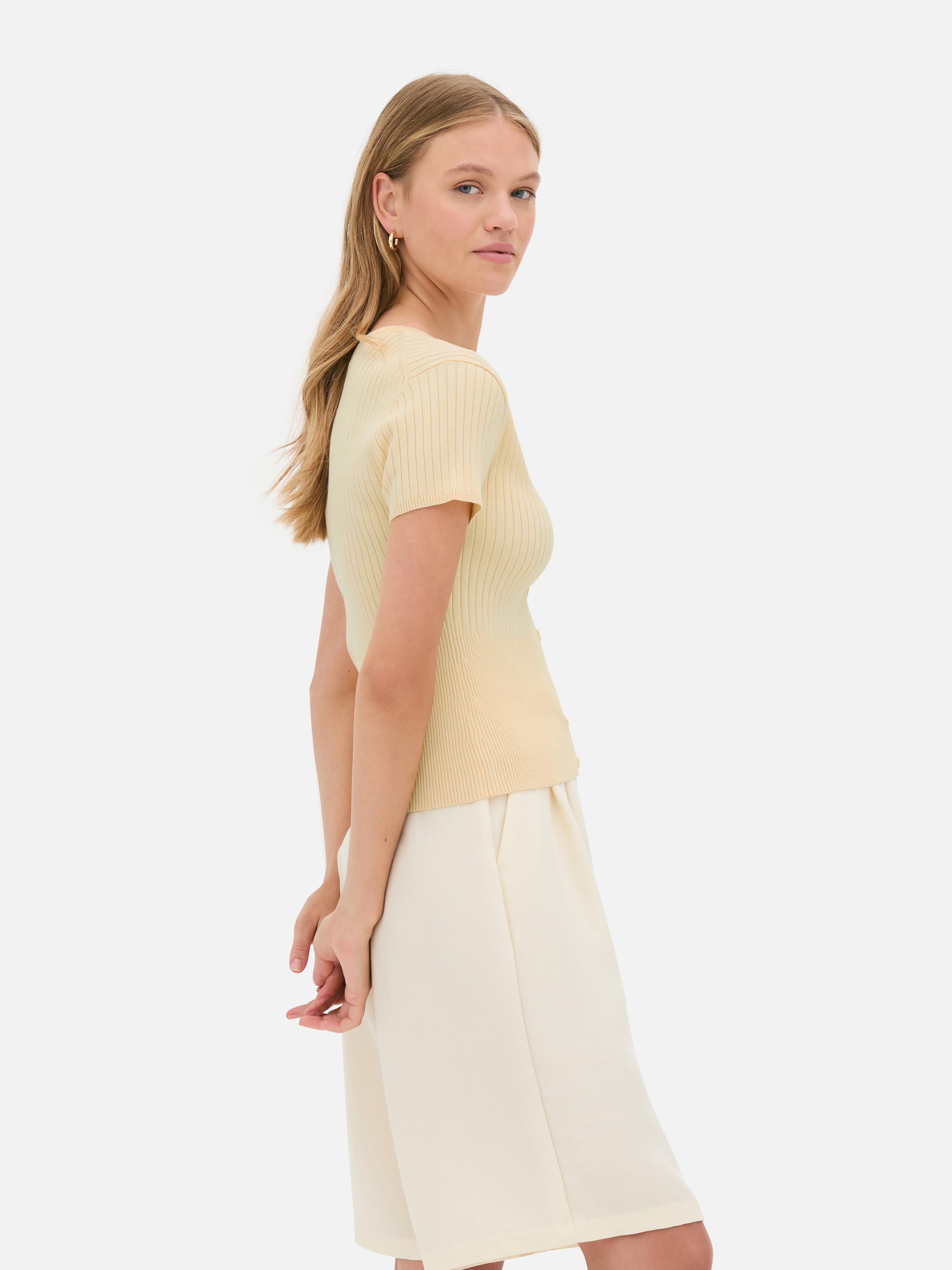 Women's Yellow V-Neck Ribbed T-Shirt | Primark