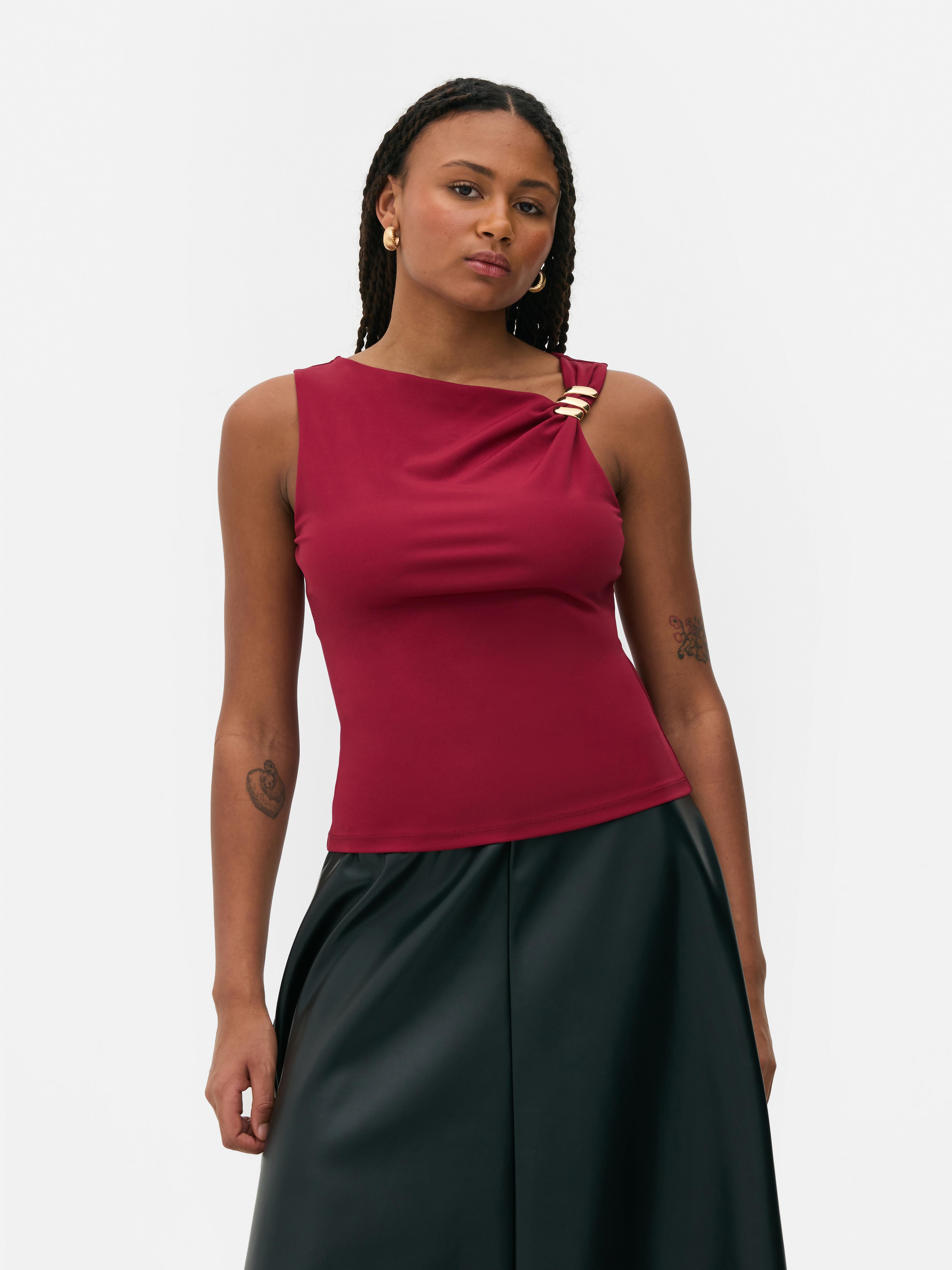 Women's Burgundy Sleeveless Top with Gold Hardware | Primark