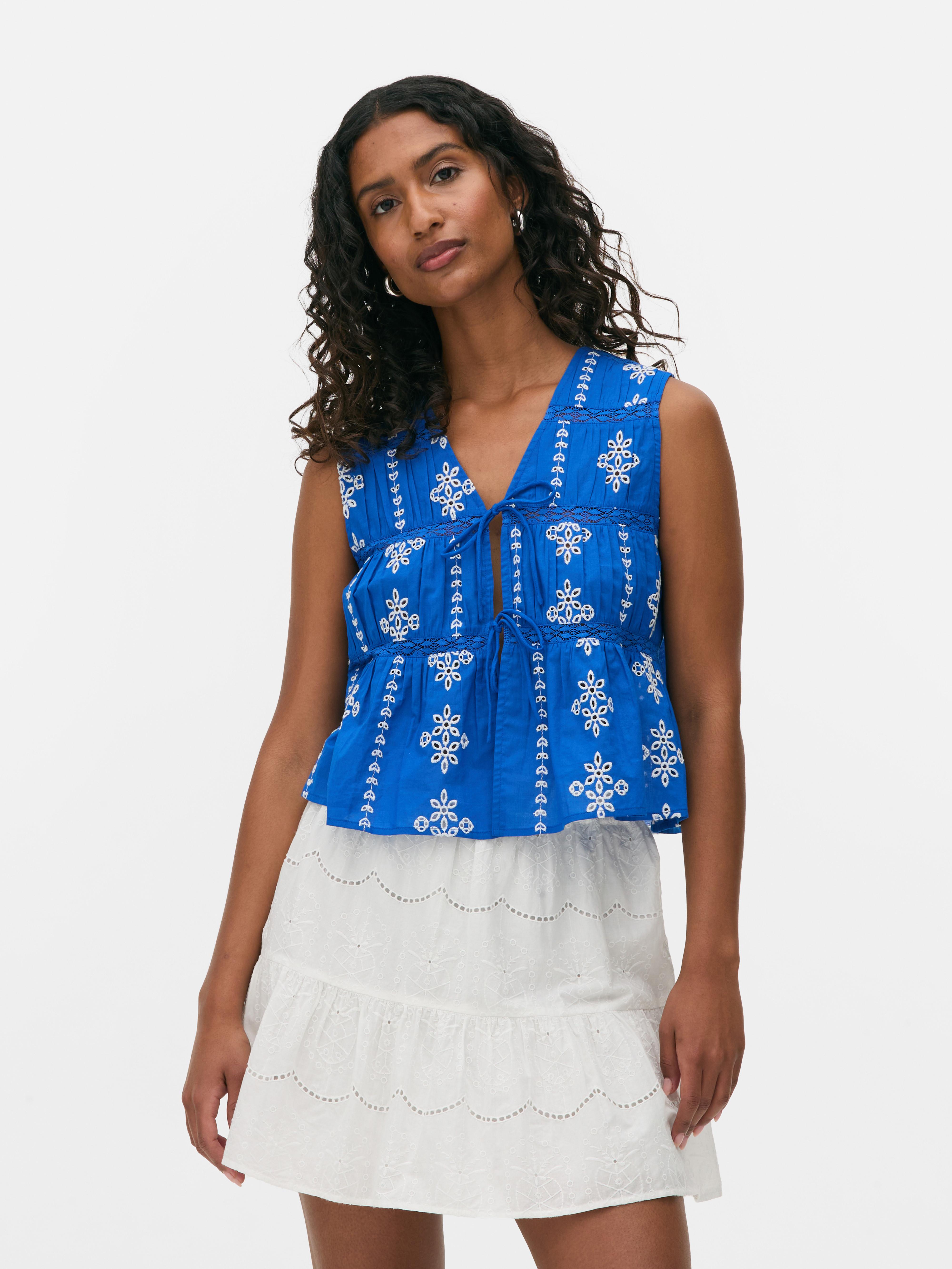 Haut ajouré à nouer sur le devant - Bleu - Femme | Primark