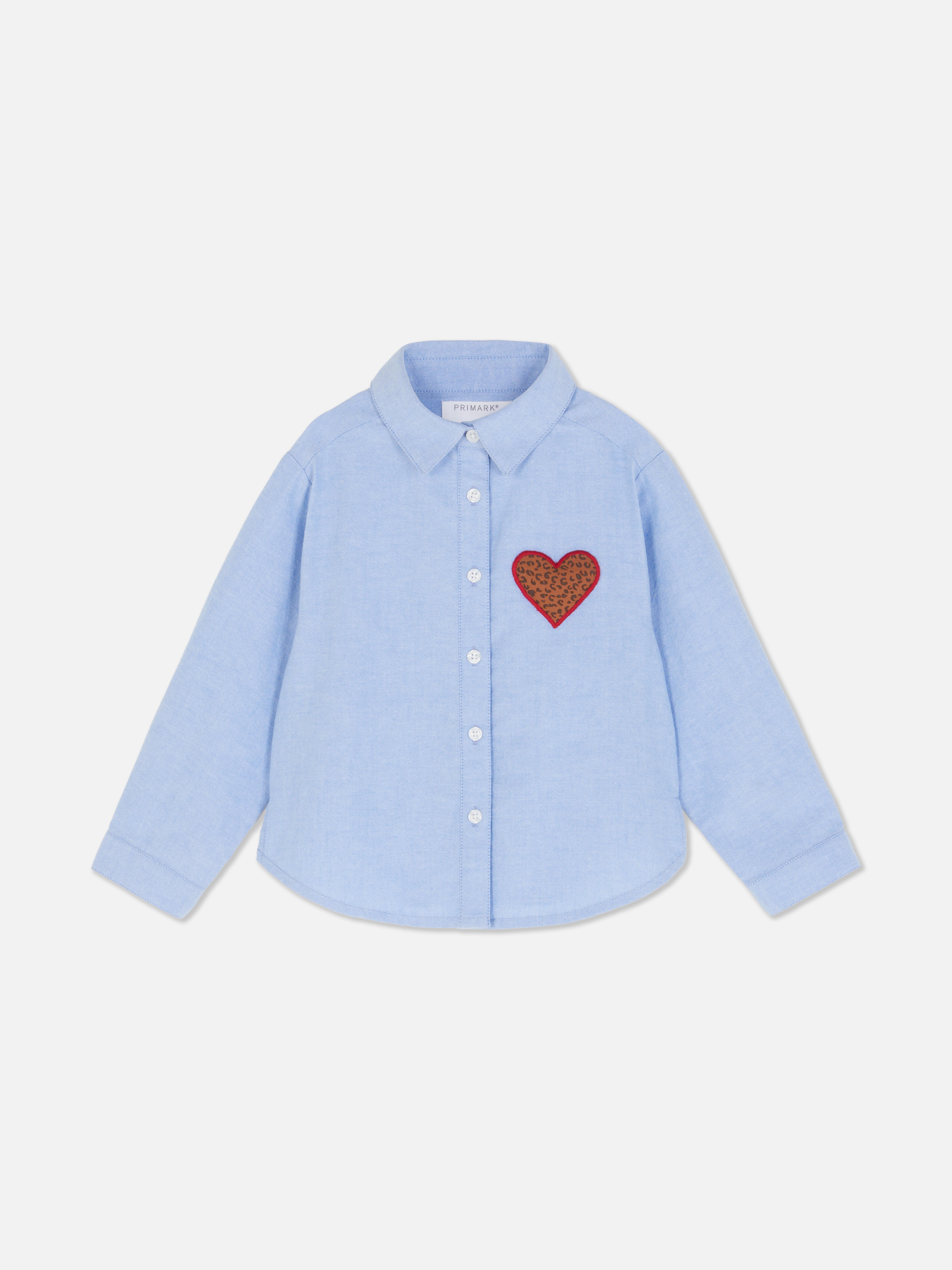 Girls Blue Leopard Heart Appliqué Oxford Shirt | Primark