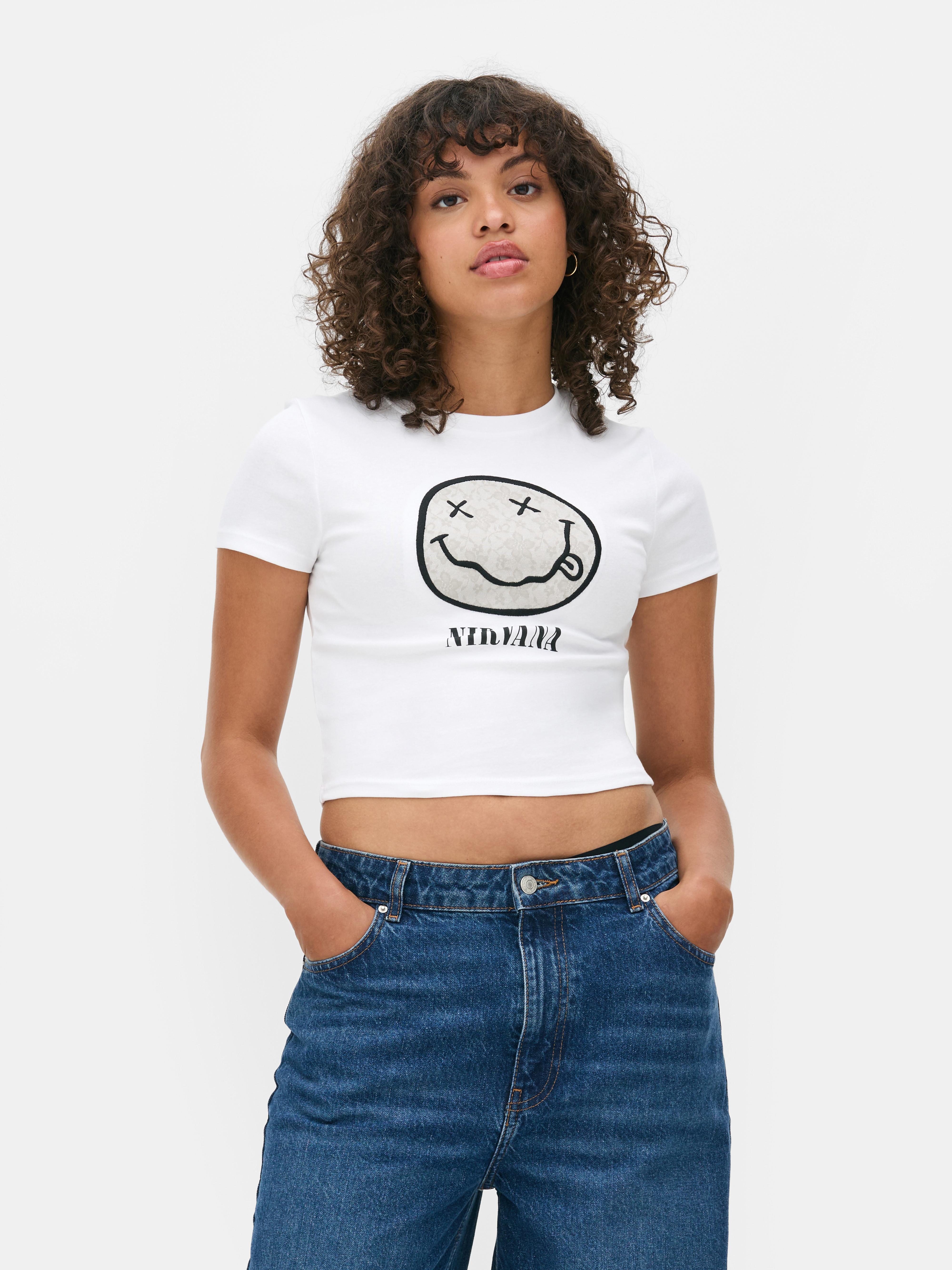 Women's White Nirvana Smiley Baby Tee | Penneys