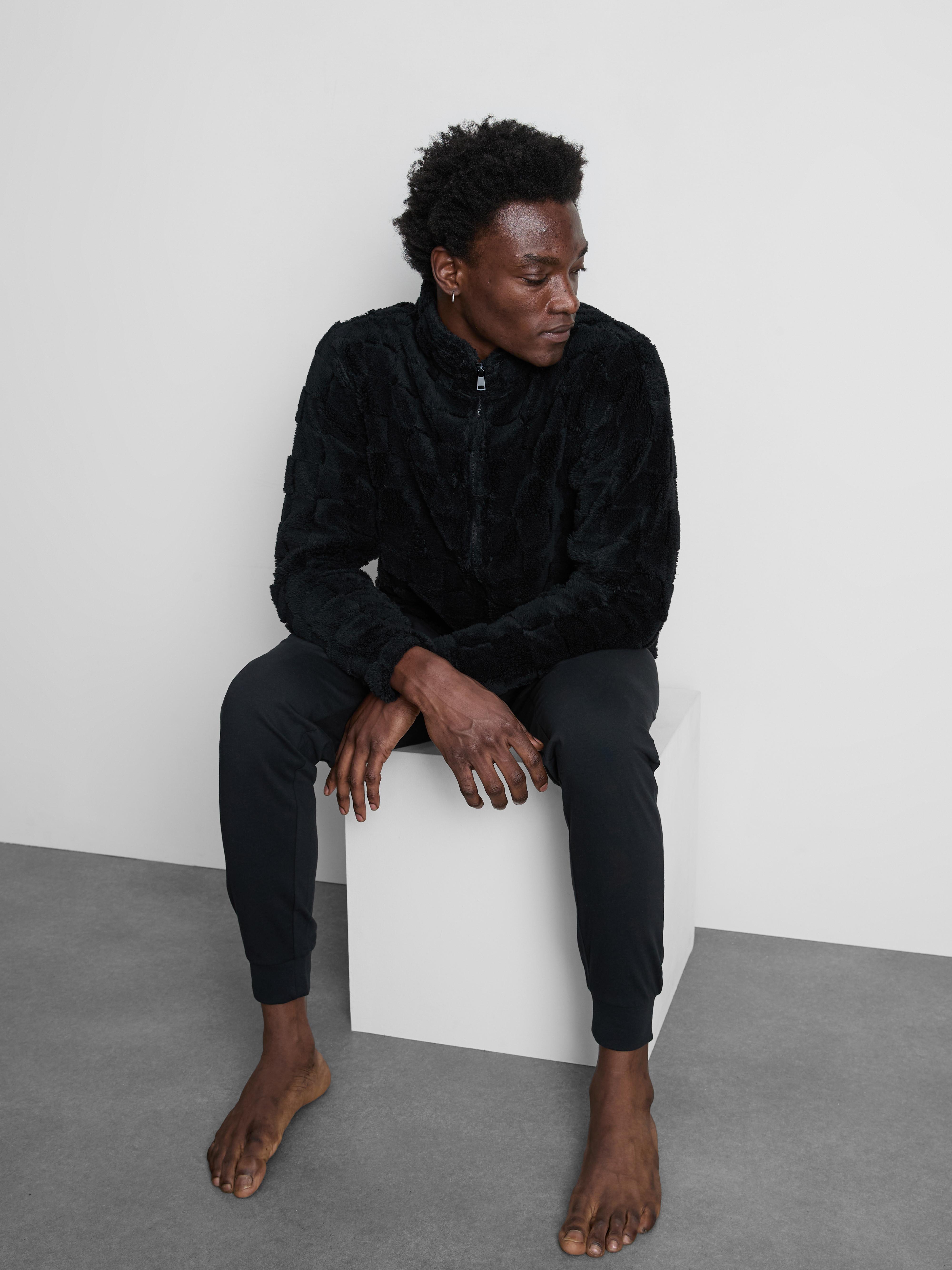 Mens Black Checkerboard Fleece Pyjama Top | Primark