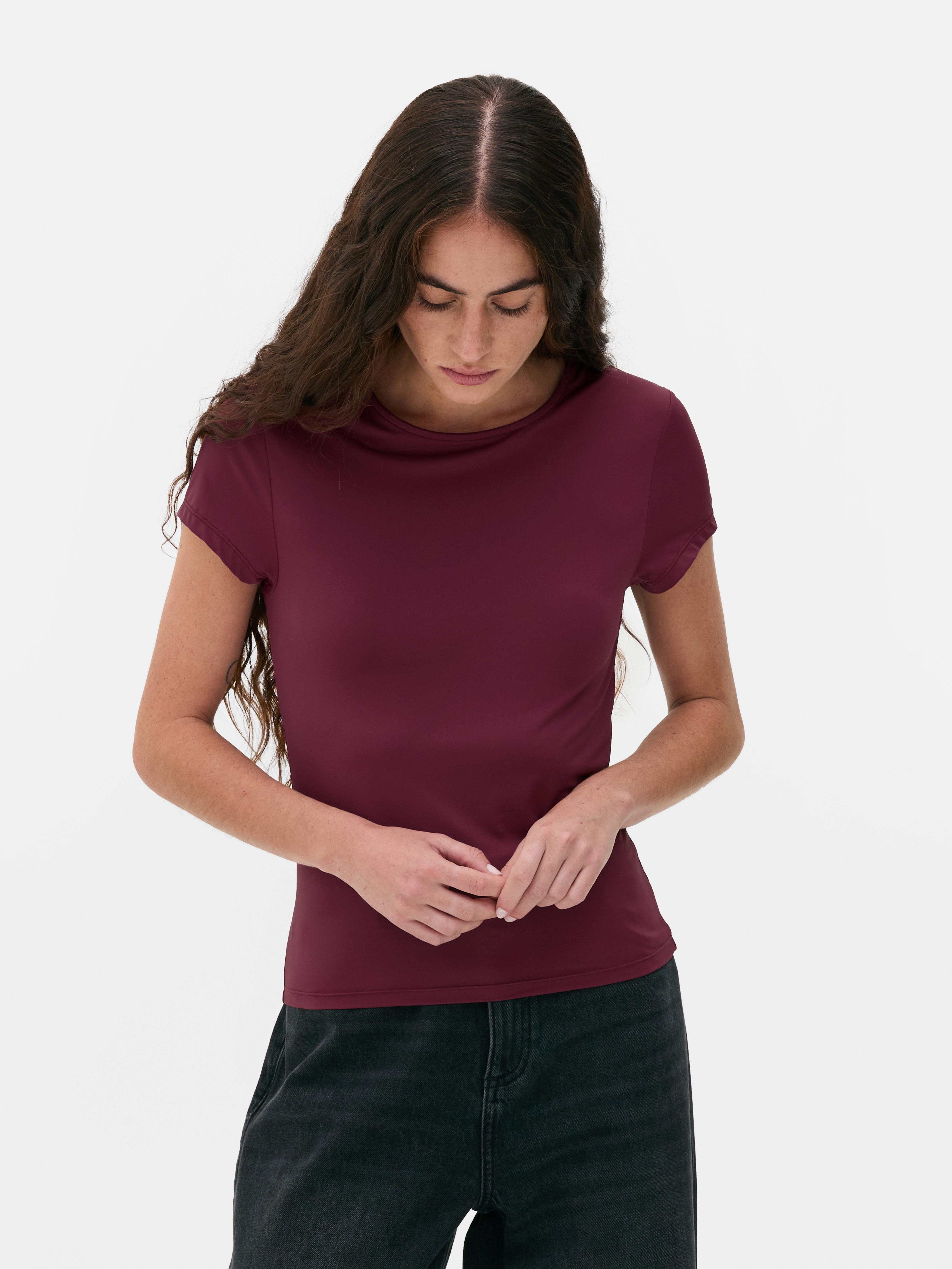 Womens Burgundy Second Skin Crew Neck Tee | Primark