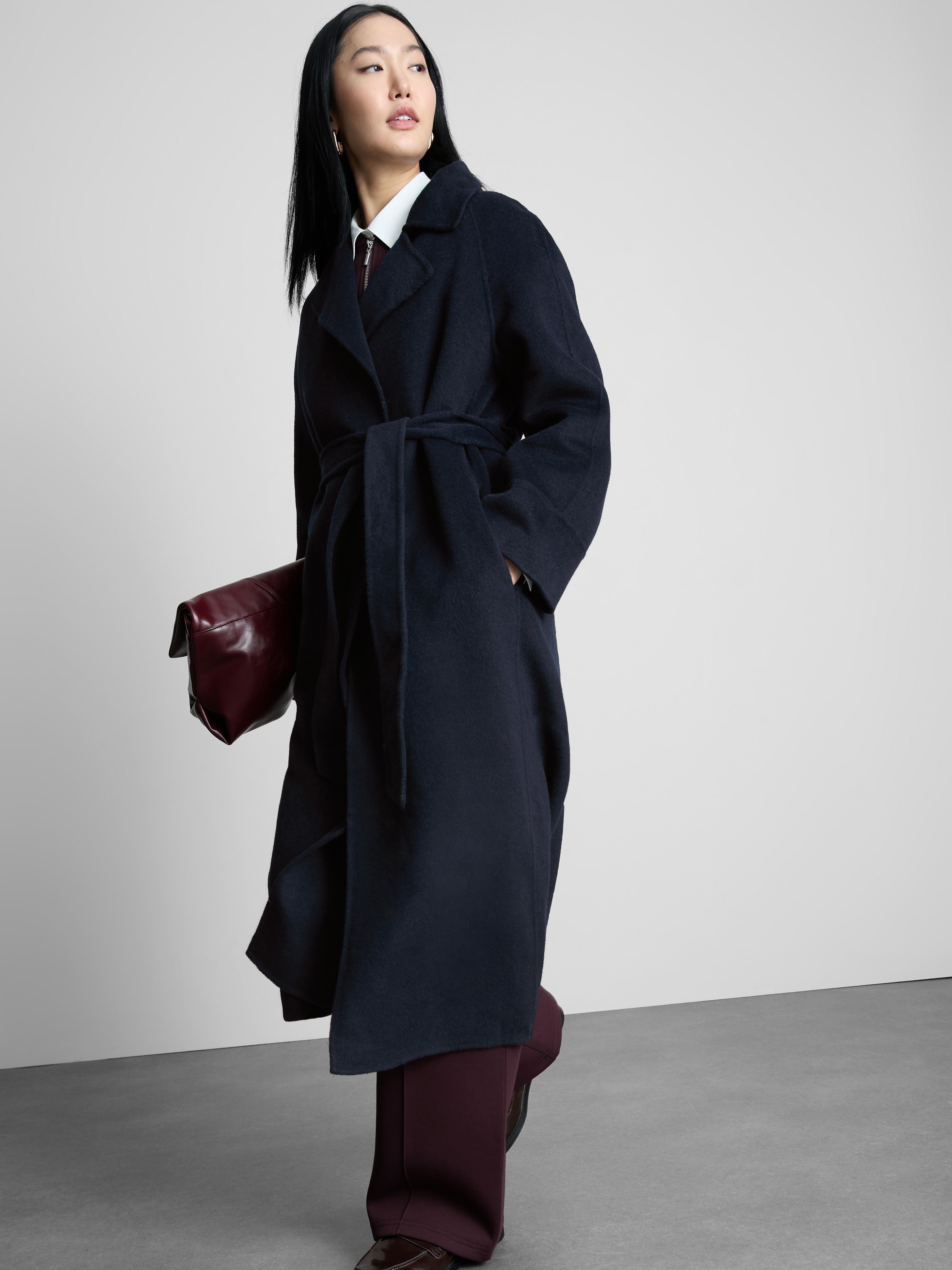 Womens Navy The Edit Wool Blend Longline Wrap Coat | Primark