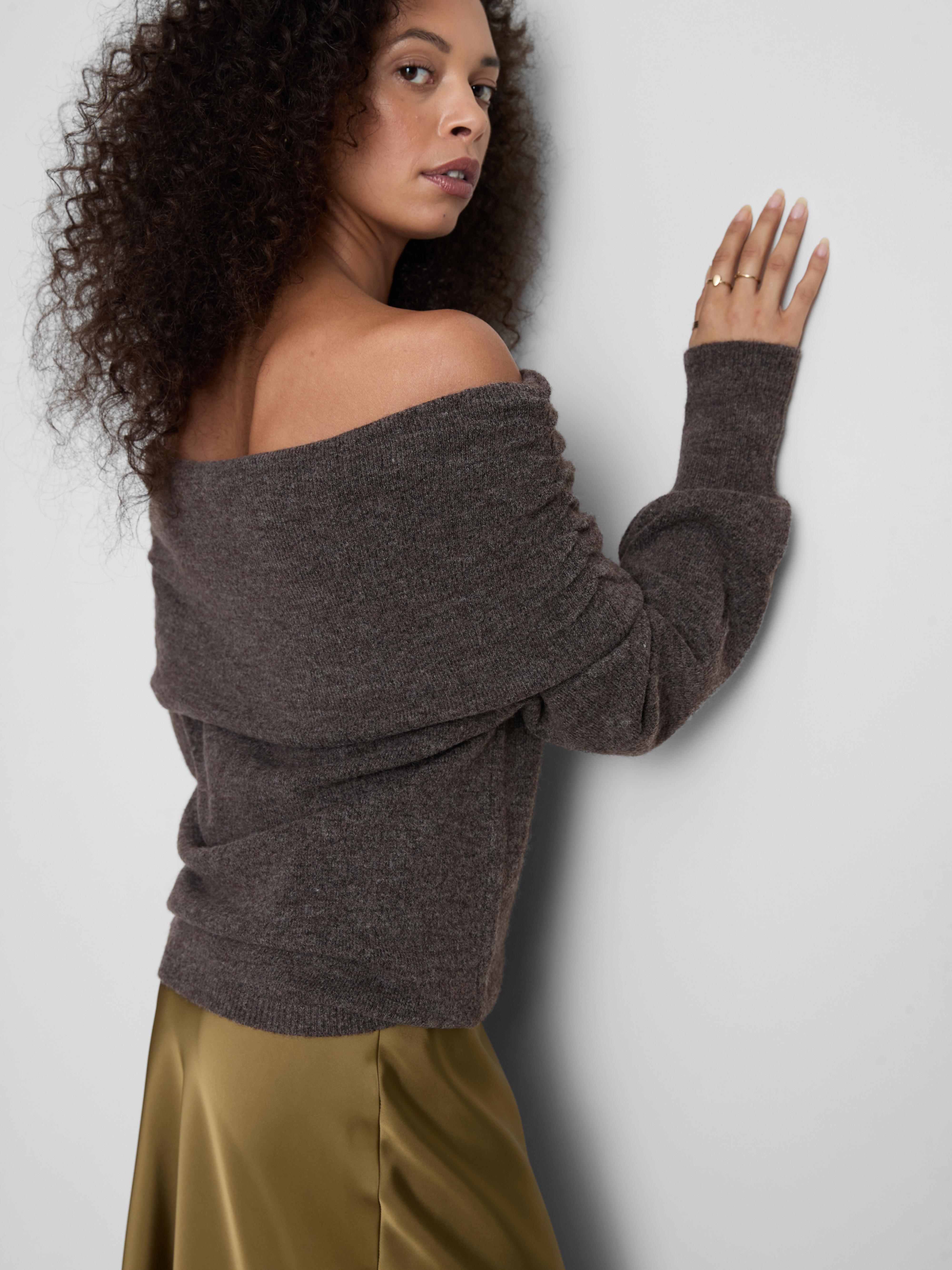 Chocolate Fold Over Bardot Jumper | Primark