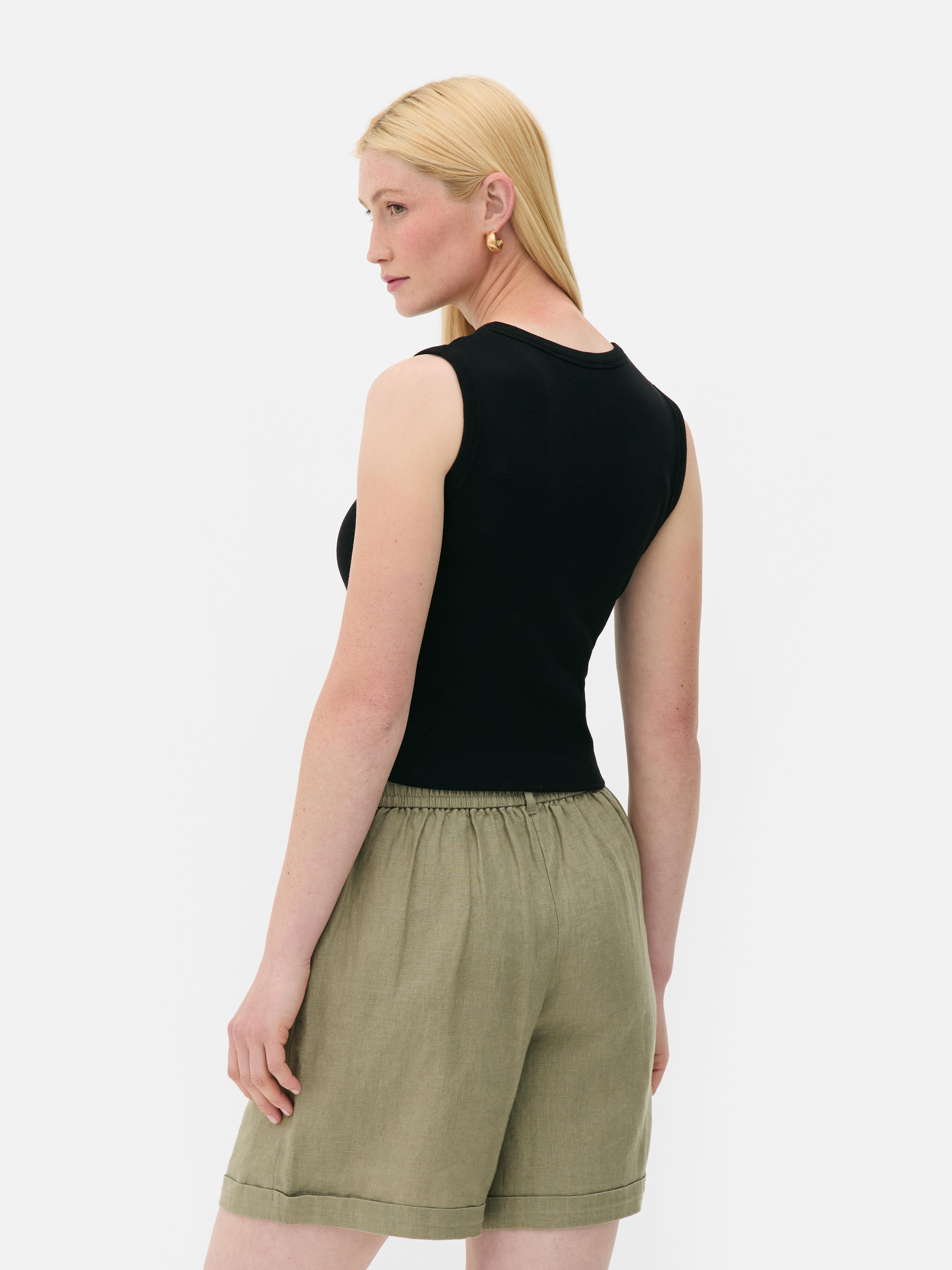 Women's Black Buttoned Ribbed Vest | Primark