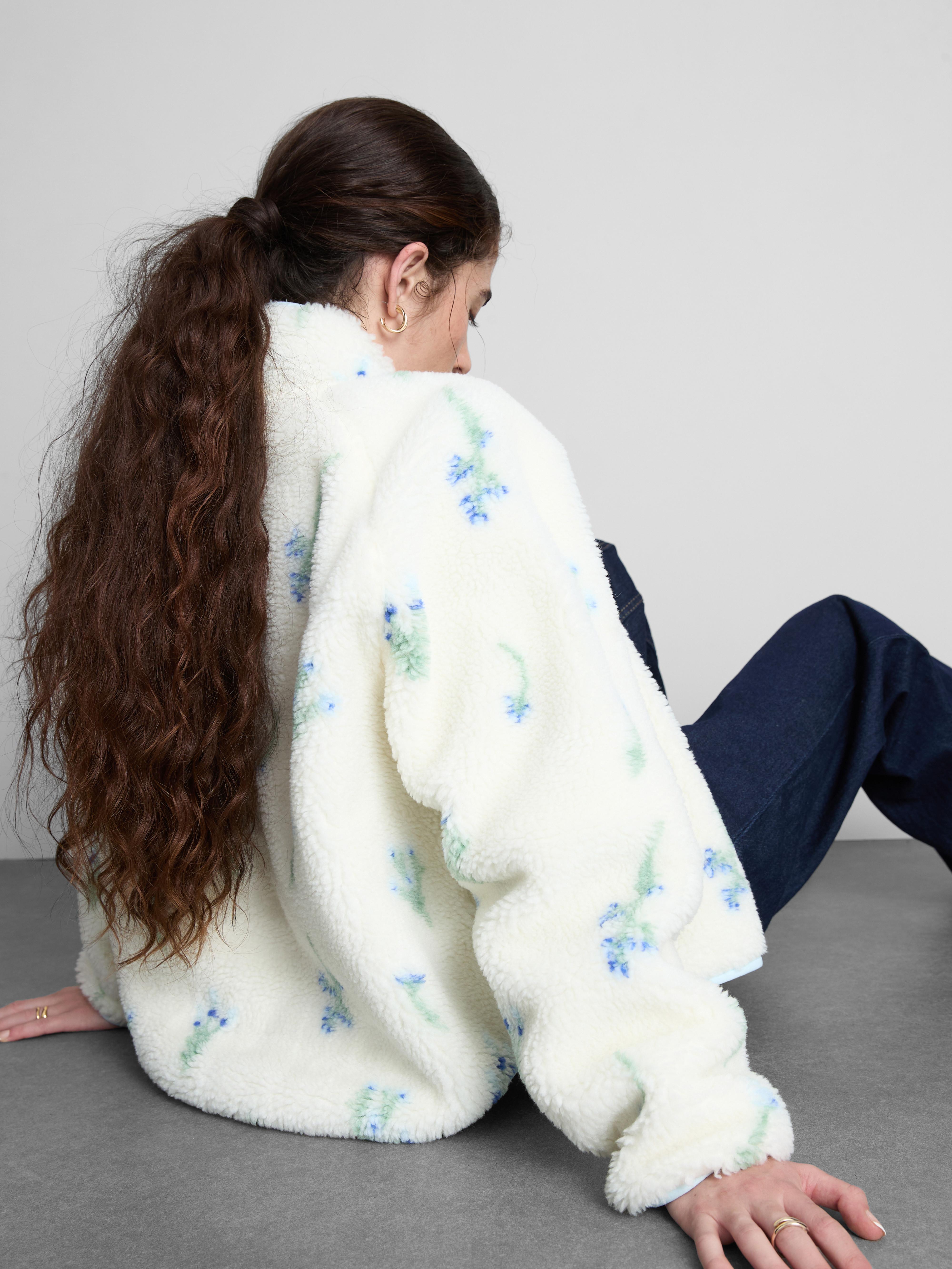 Women's Blue Printed Snap Button Borg Fleece | Primark