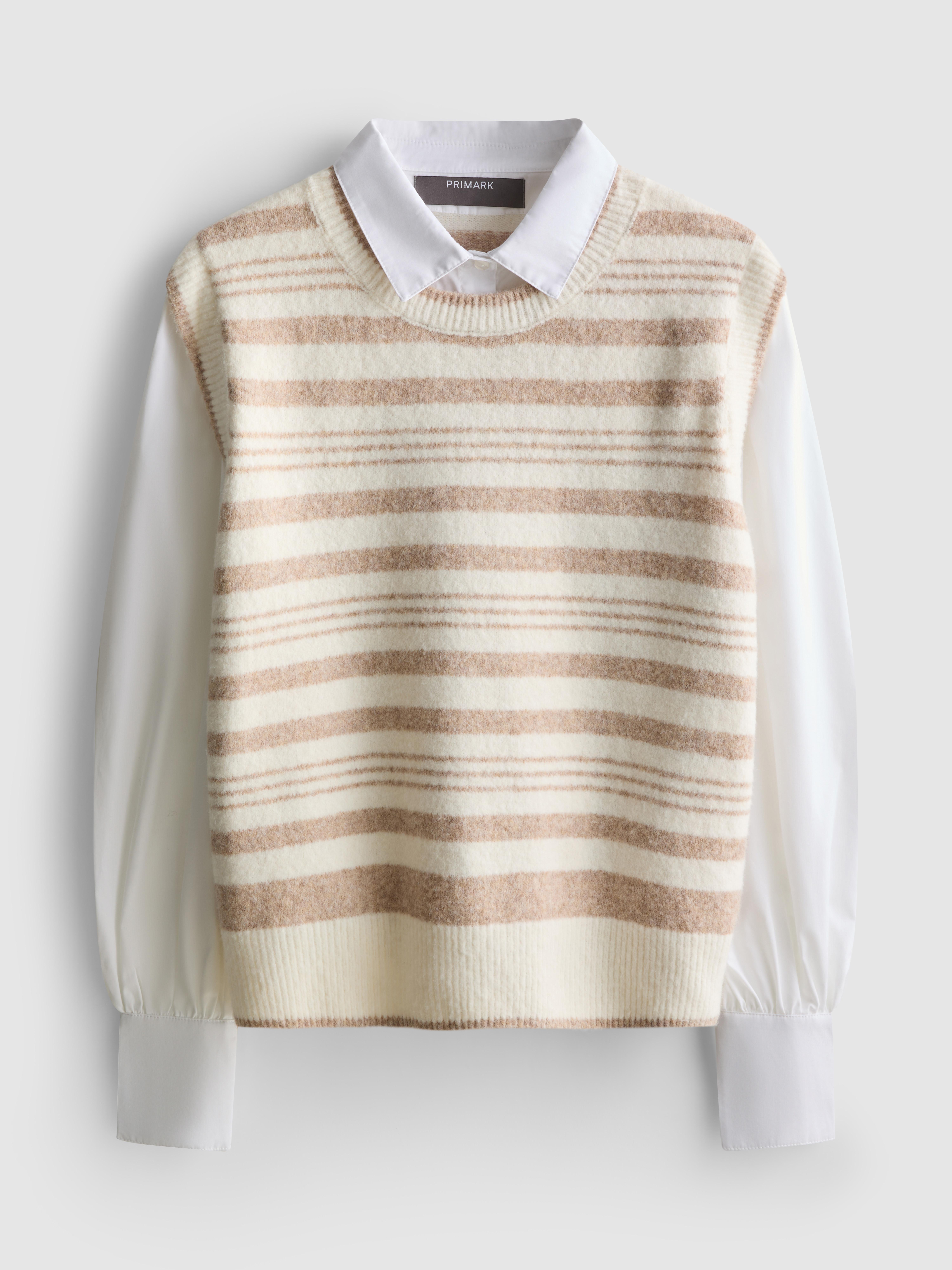 Women's Oatmeal 2 In 1 Balloon Stripe Layered Vest Top | Primark