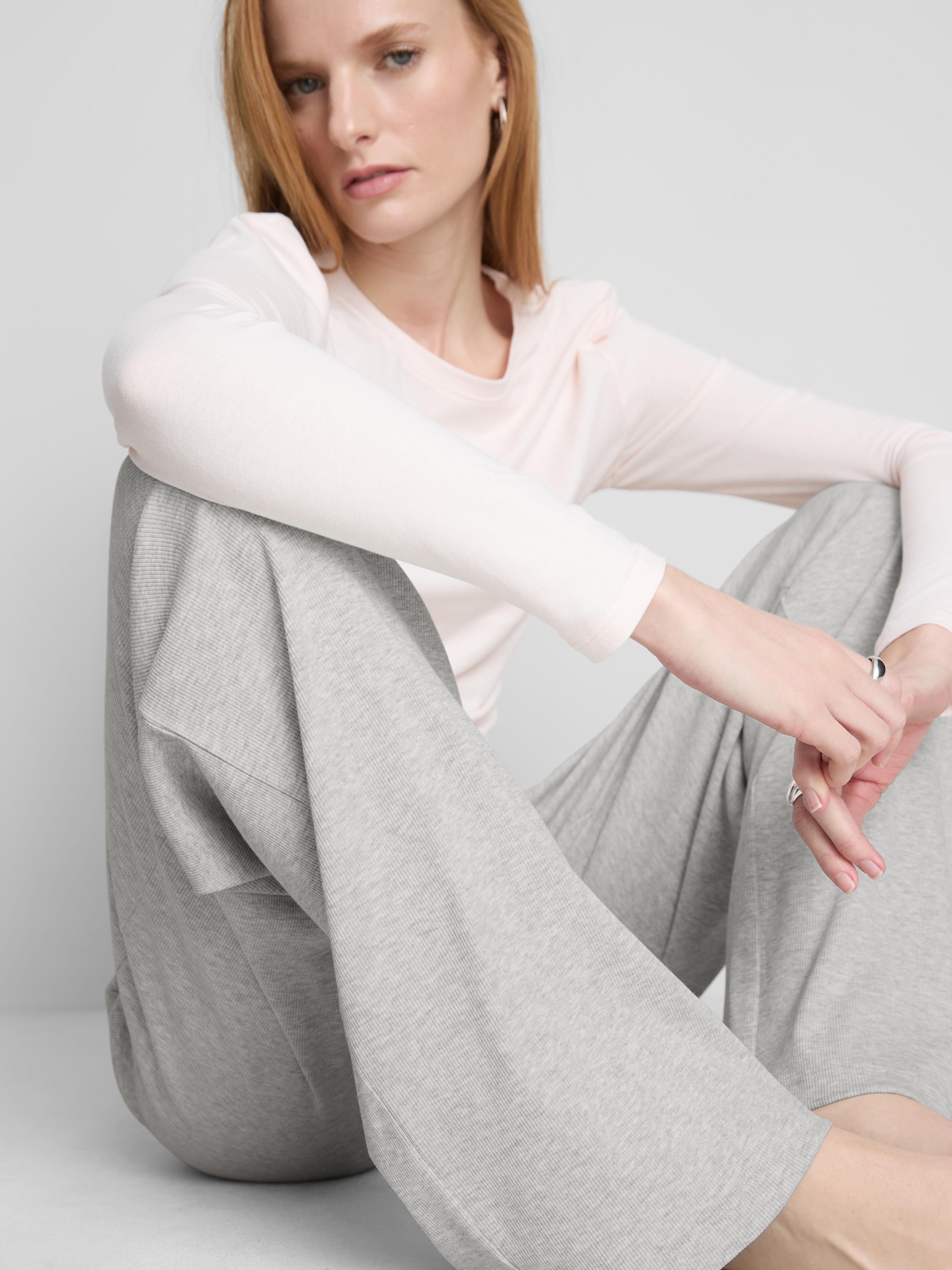Womens Grey Marl Ribbed Fold Over Waist Flare Leggings | Primark