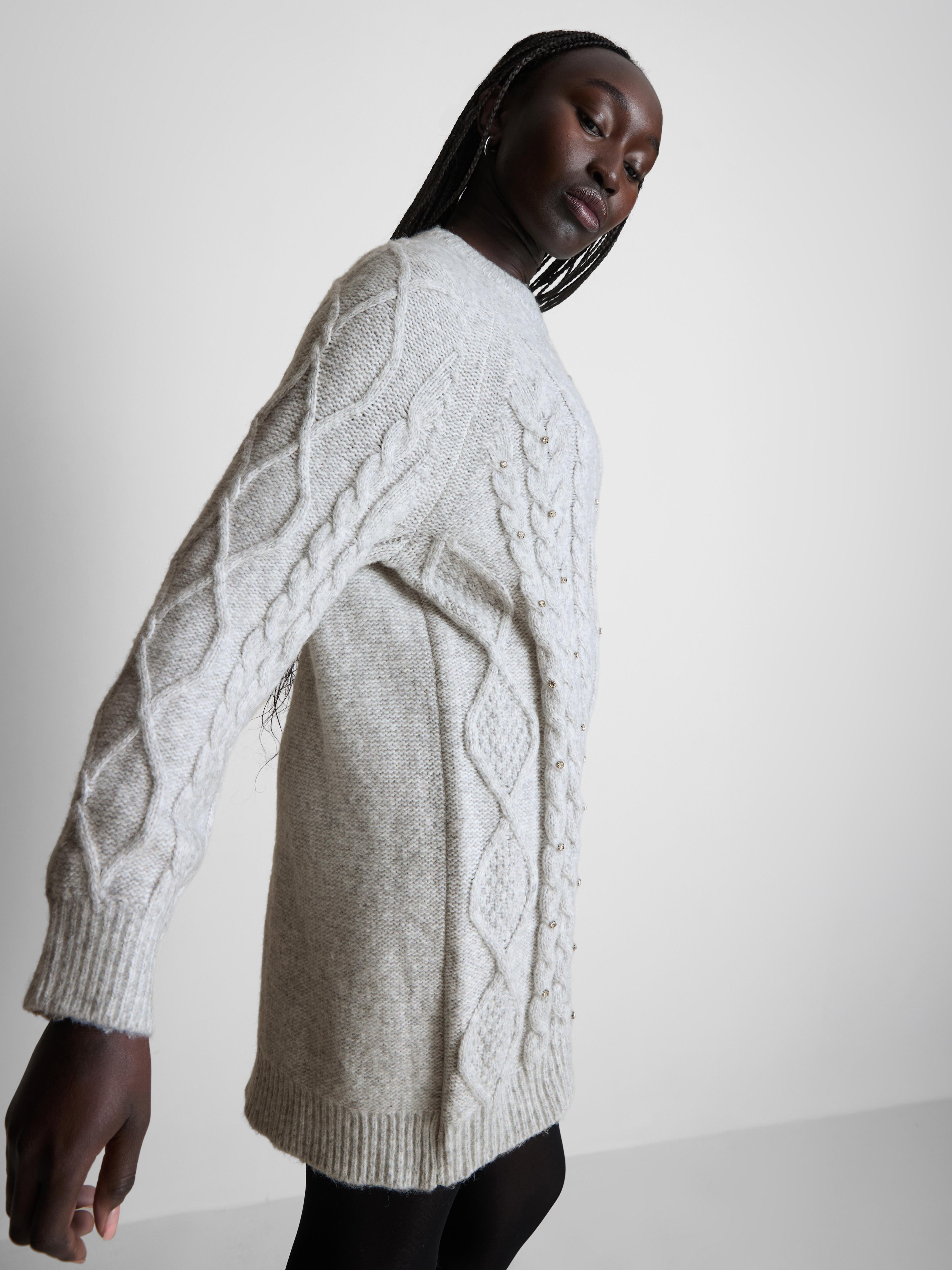 Women's Grey Embroidered Cable Knit Jumper Dress | Penneys