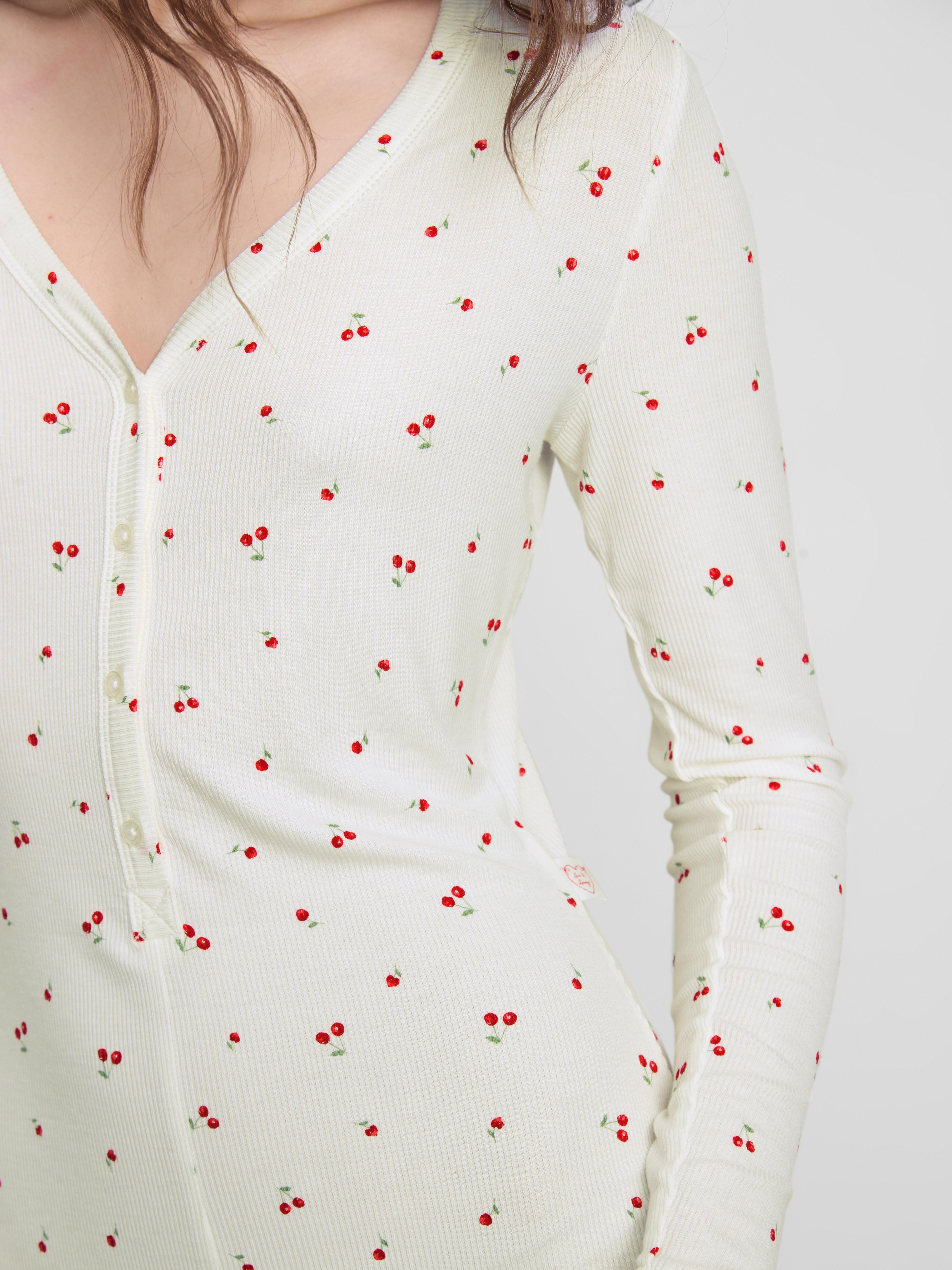 Womens White Ribbed Cherry Print Romper | Primark