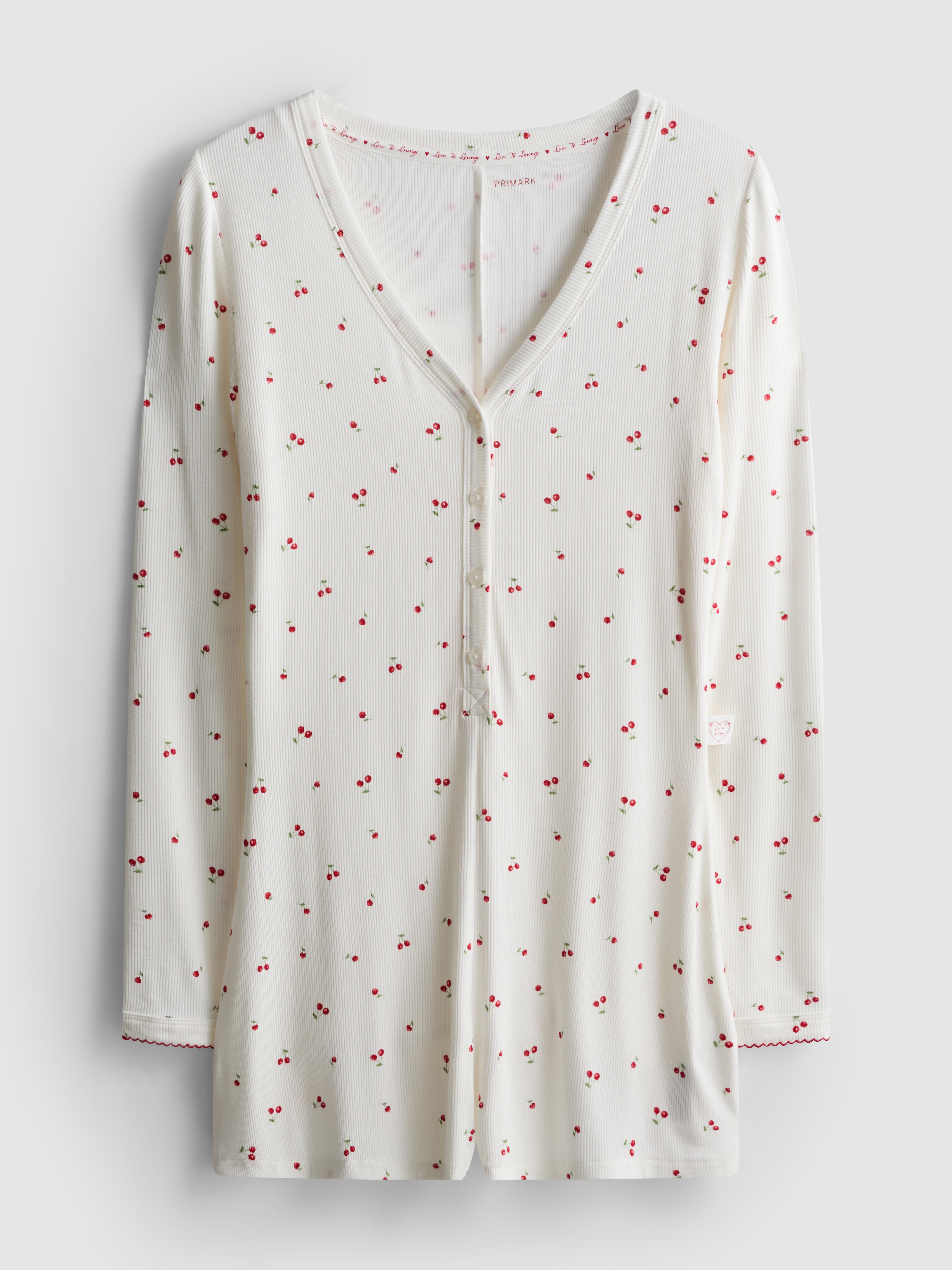 Womens White Ribbed Cherry Print Romper | Primark