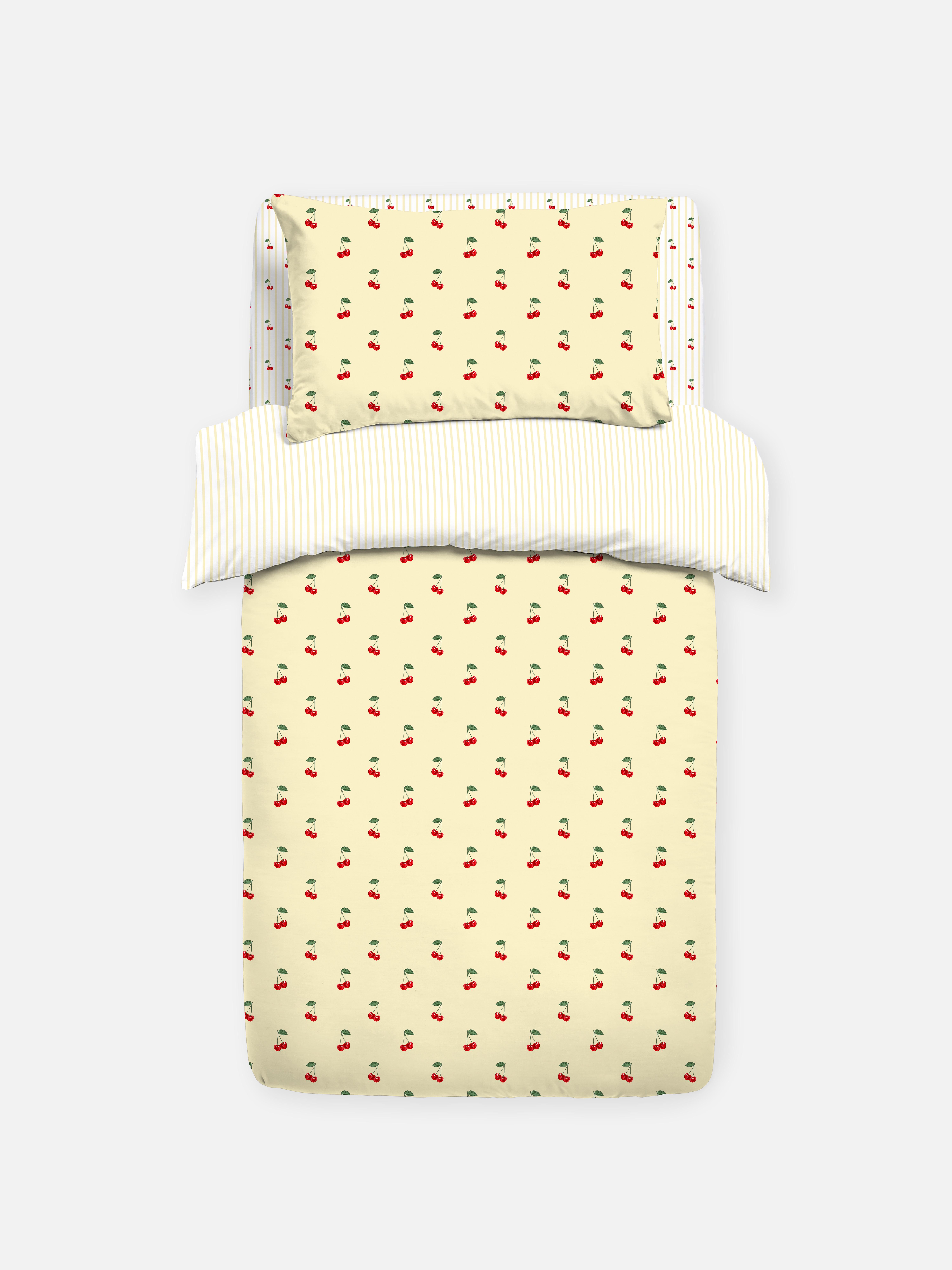 Yellow Cherry And Stripe Single Bedding Set | Primark