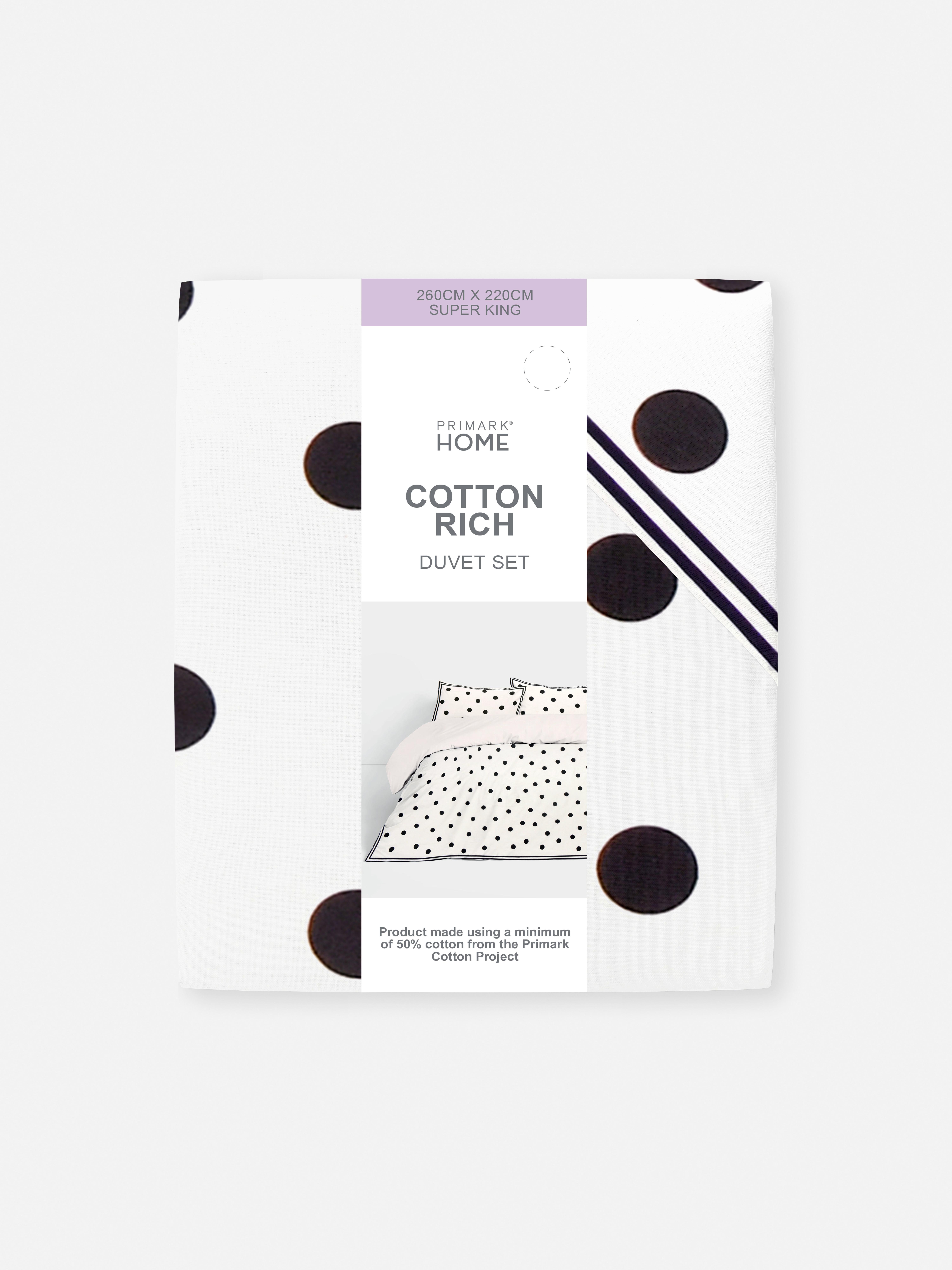 Conj. capa edredão tamanho Super King bolinhas - Preto | Primark