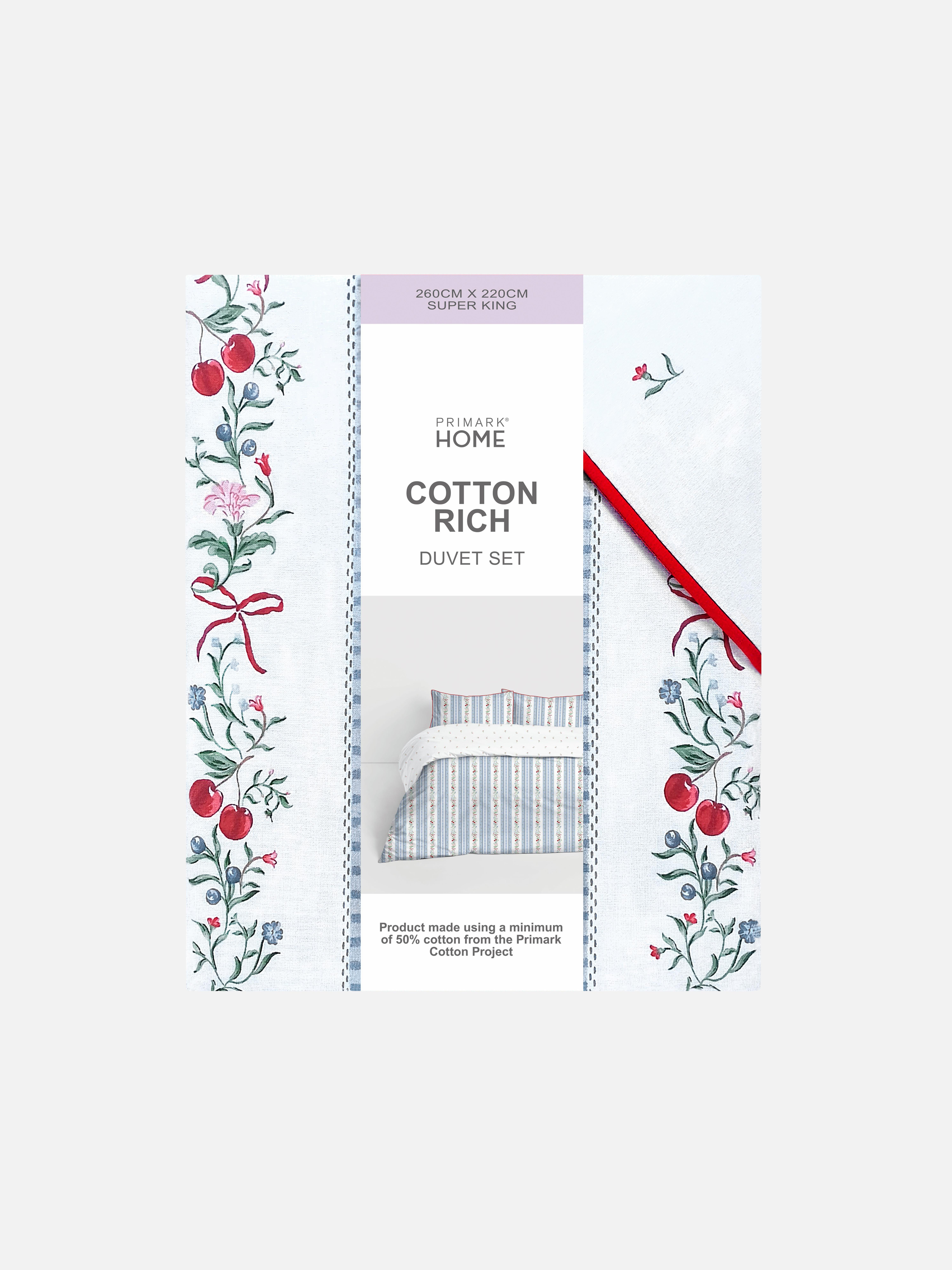 Conj. capa edredão reversível Super King riscas floral - Azul | Primark