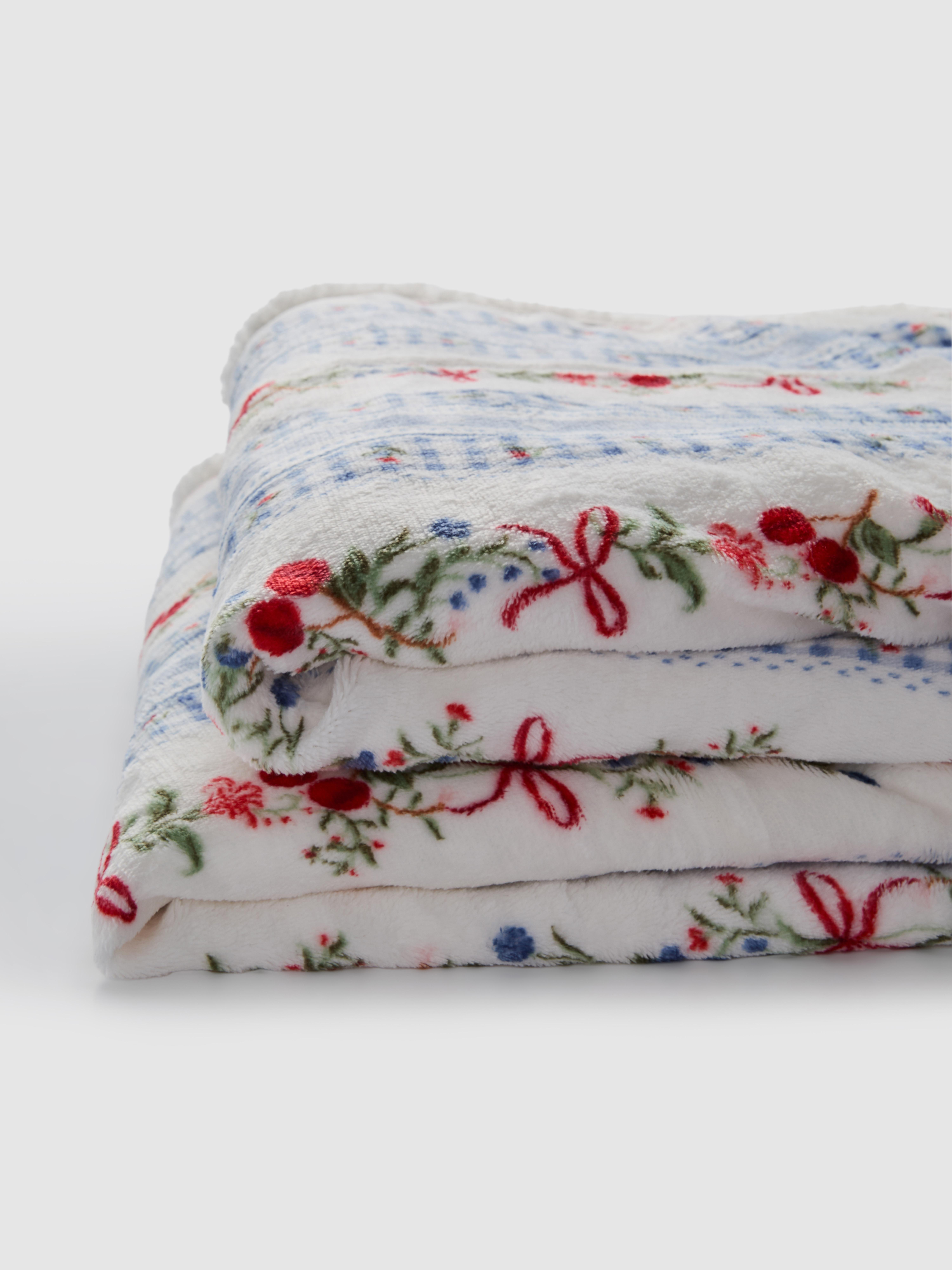 Blue Cherry Stripe Fleece Throw | Primark