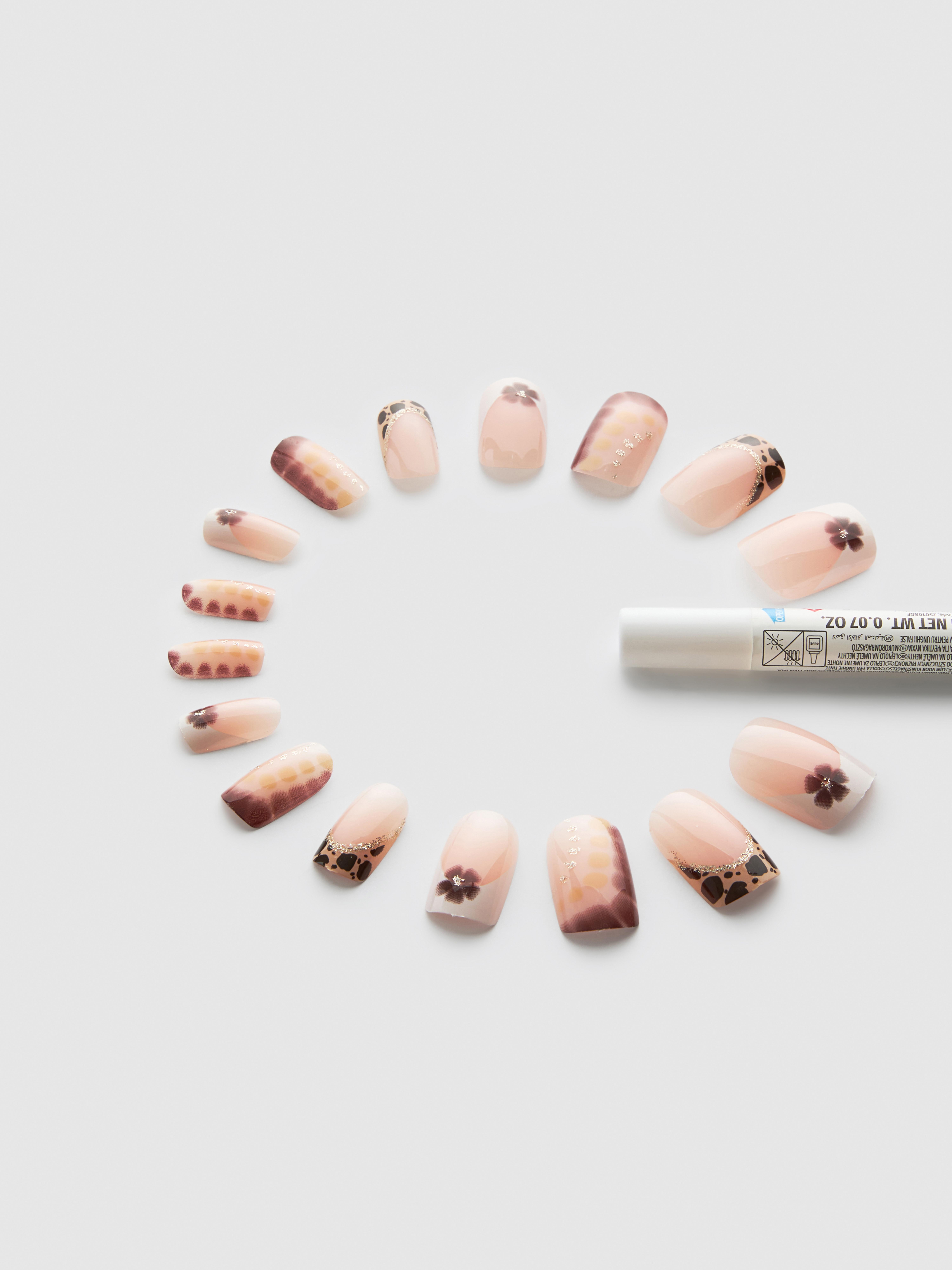 Brown PS... Floral French Tip Square Gloss False Nails | Primark