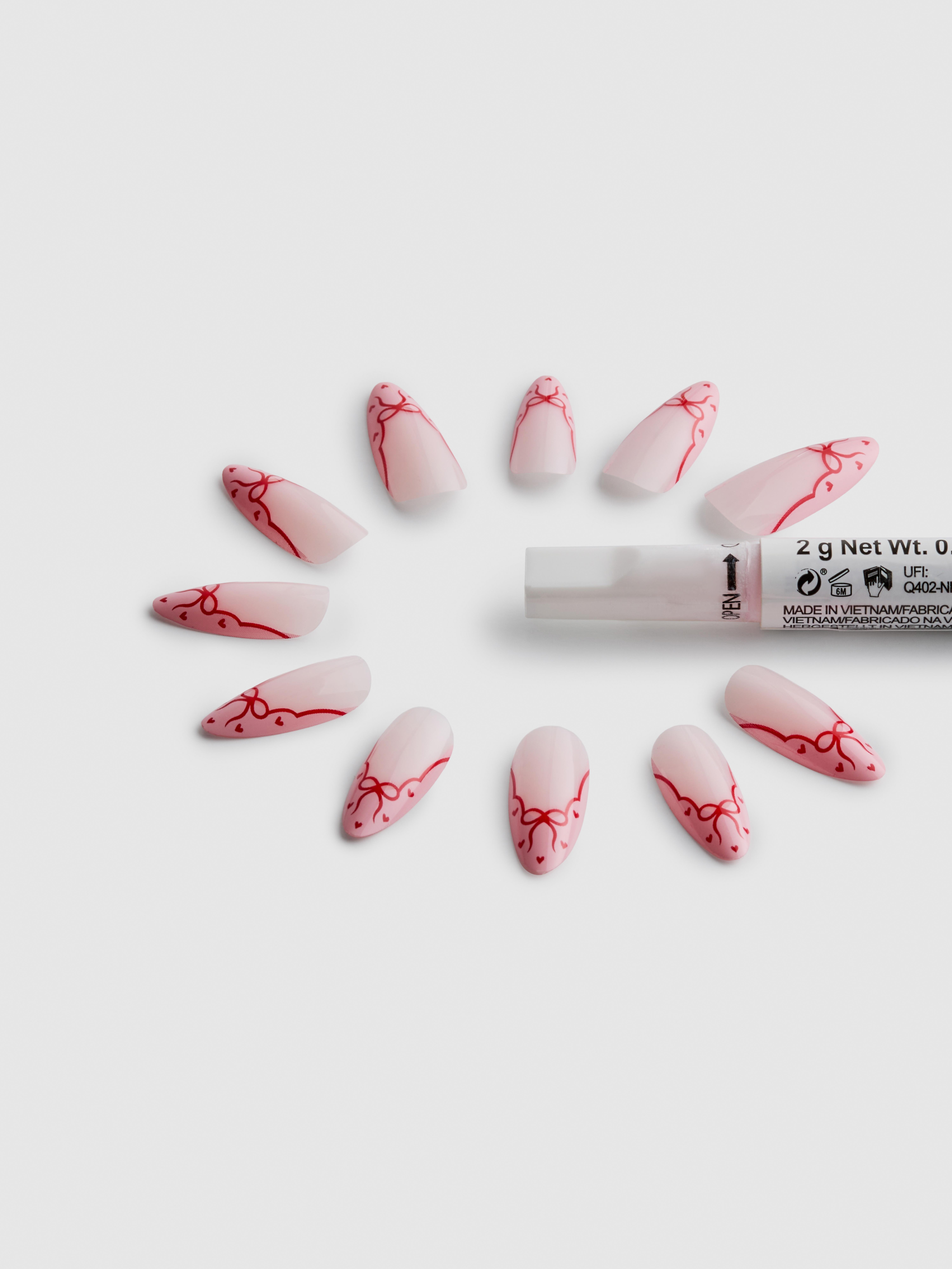 Red PS... Bow French Top Stiletto Gloss False Nails | Primark