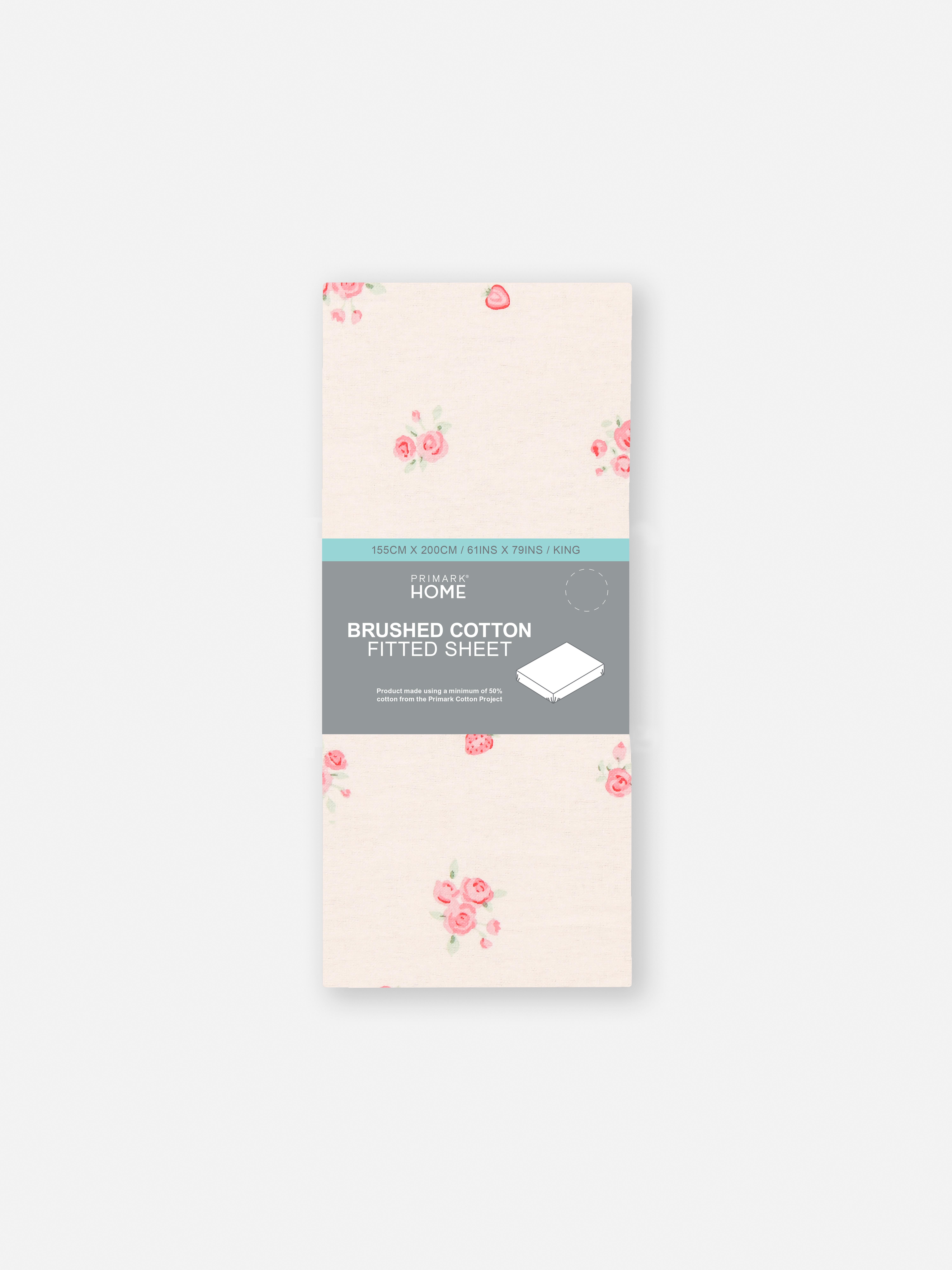 Cream Brushed Cotton Strawberry King Fitted Sheet | Primark