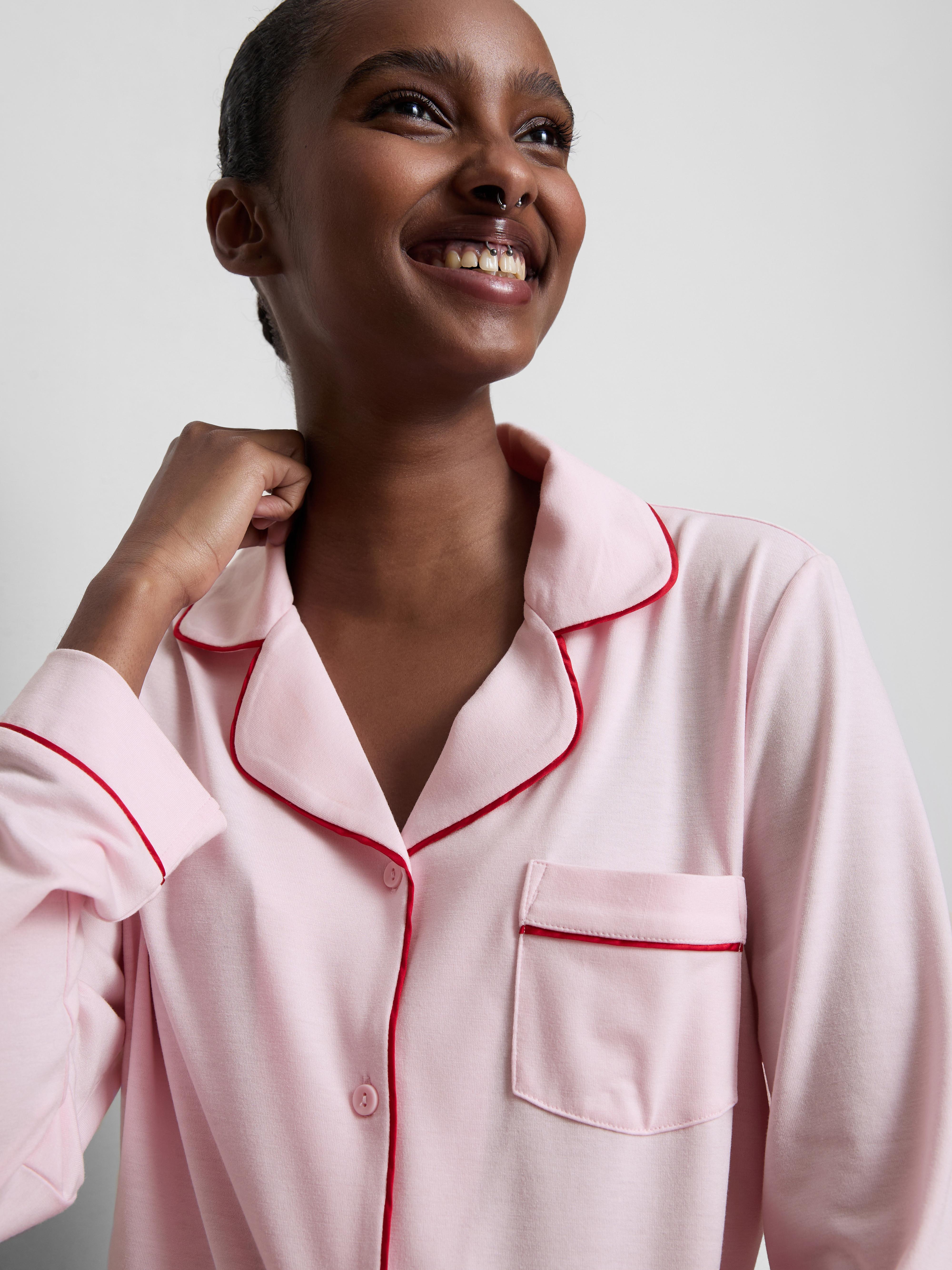 Women's Pink Jersey Pipe Detail Boyfriend Pyjamas | Penneys