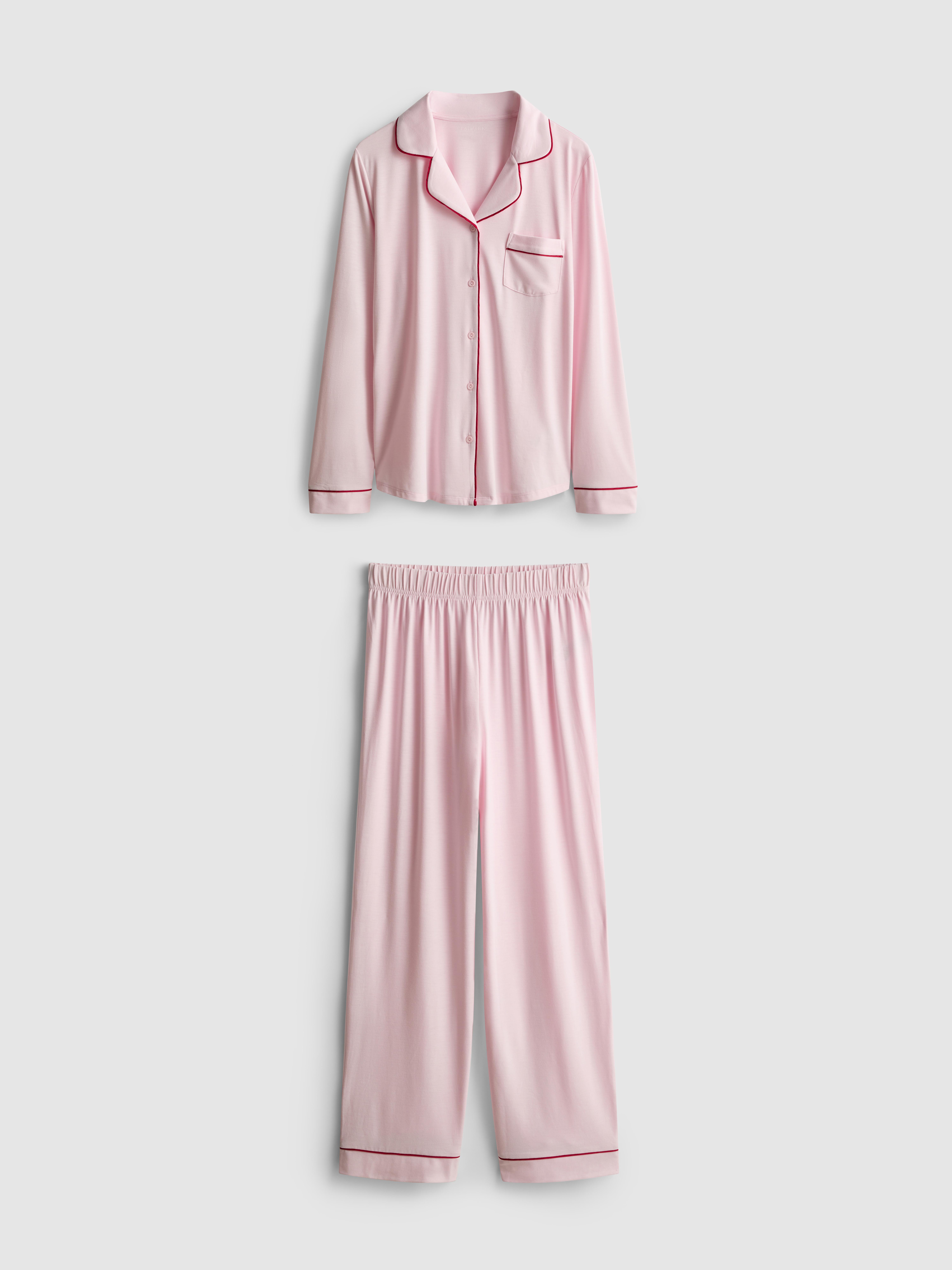 Womens Pink Jersey Pipe Detail Boyfriend Pyjamas | Primark