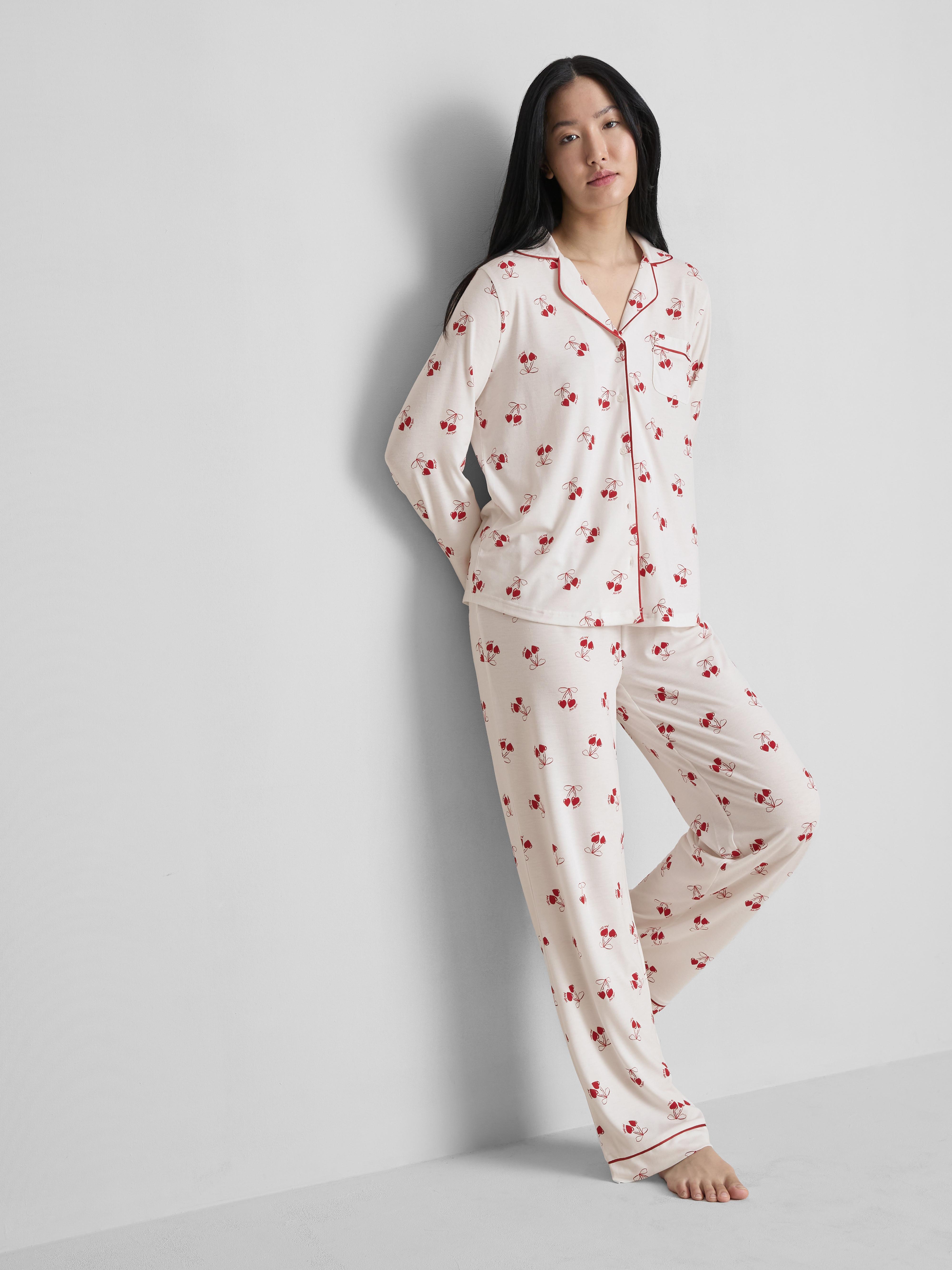 Womens White Cherry Printed Boyfriend Pyjamas | Primark