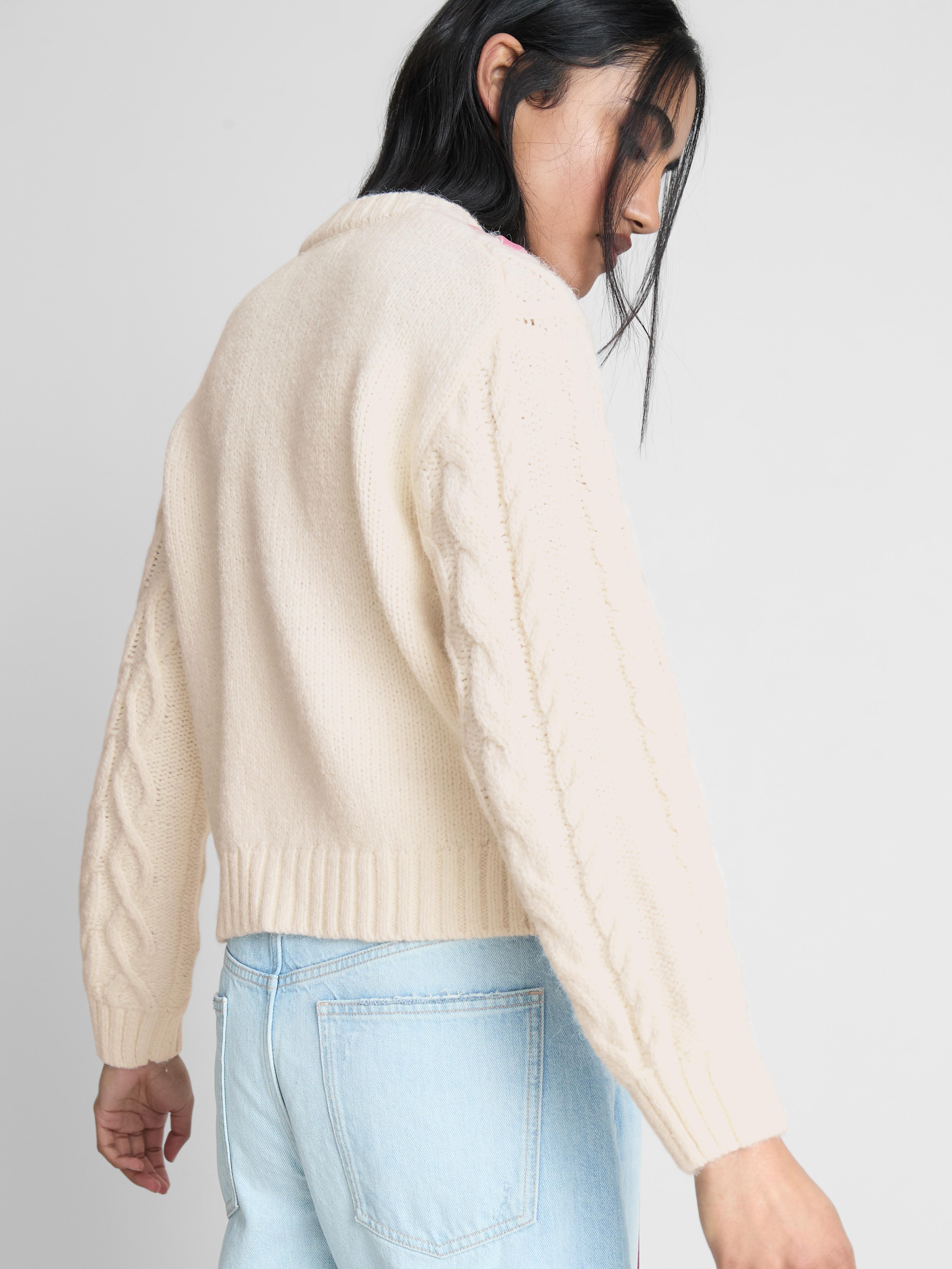Women's Ecru Cable Knit Ribbon Cardigan | Penneys