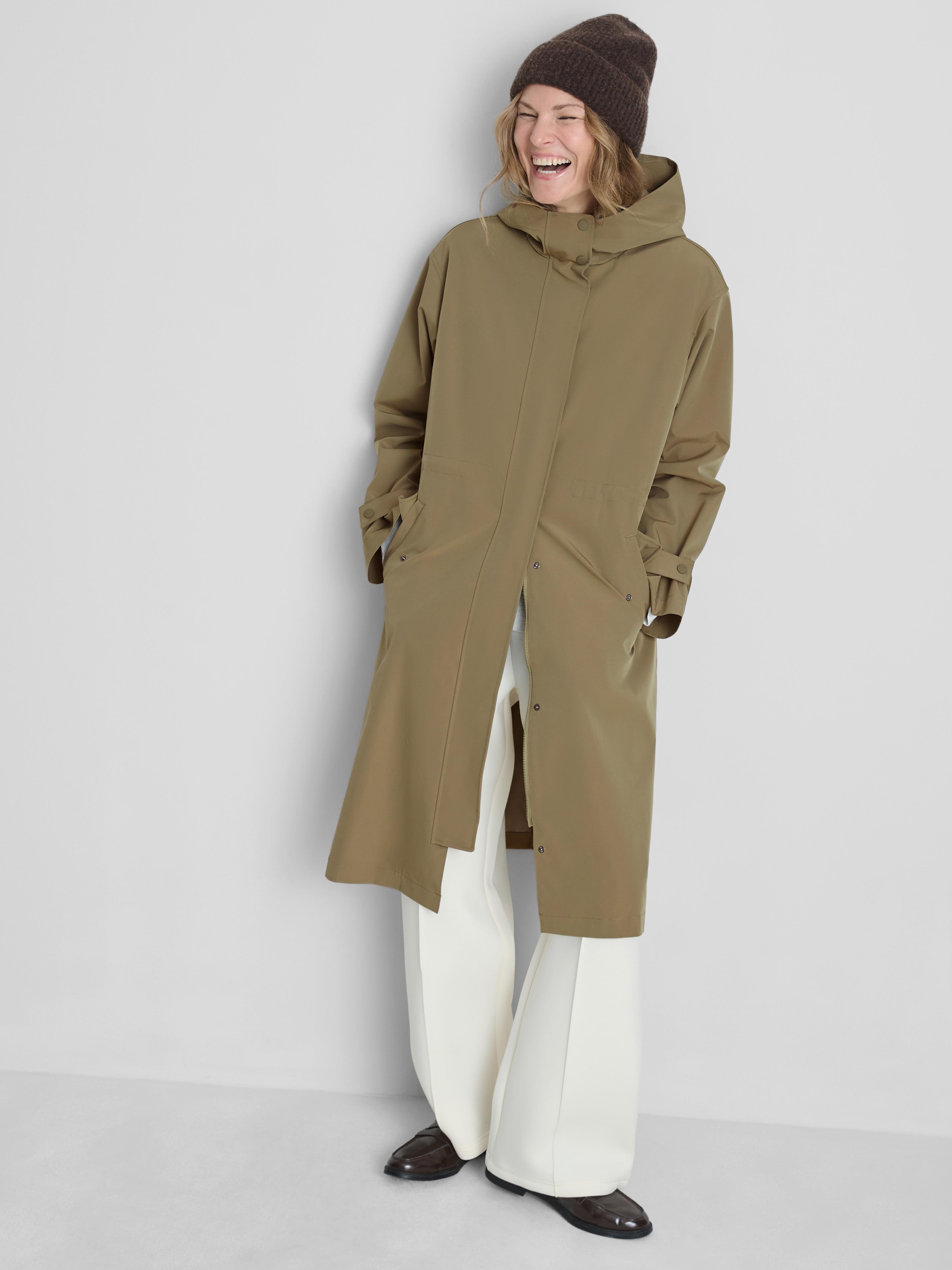 Womens Khaki Longline Cinched Hooded Raincoat | Primark