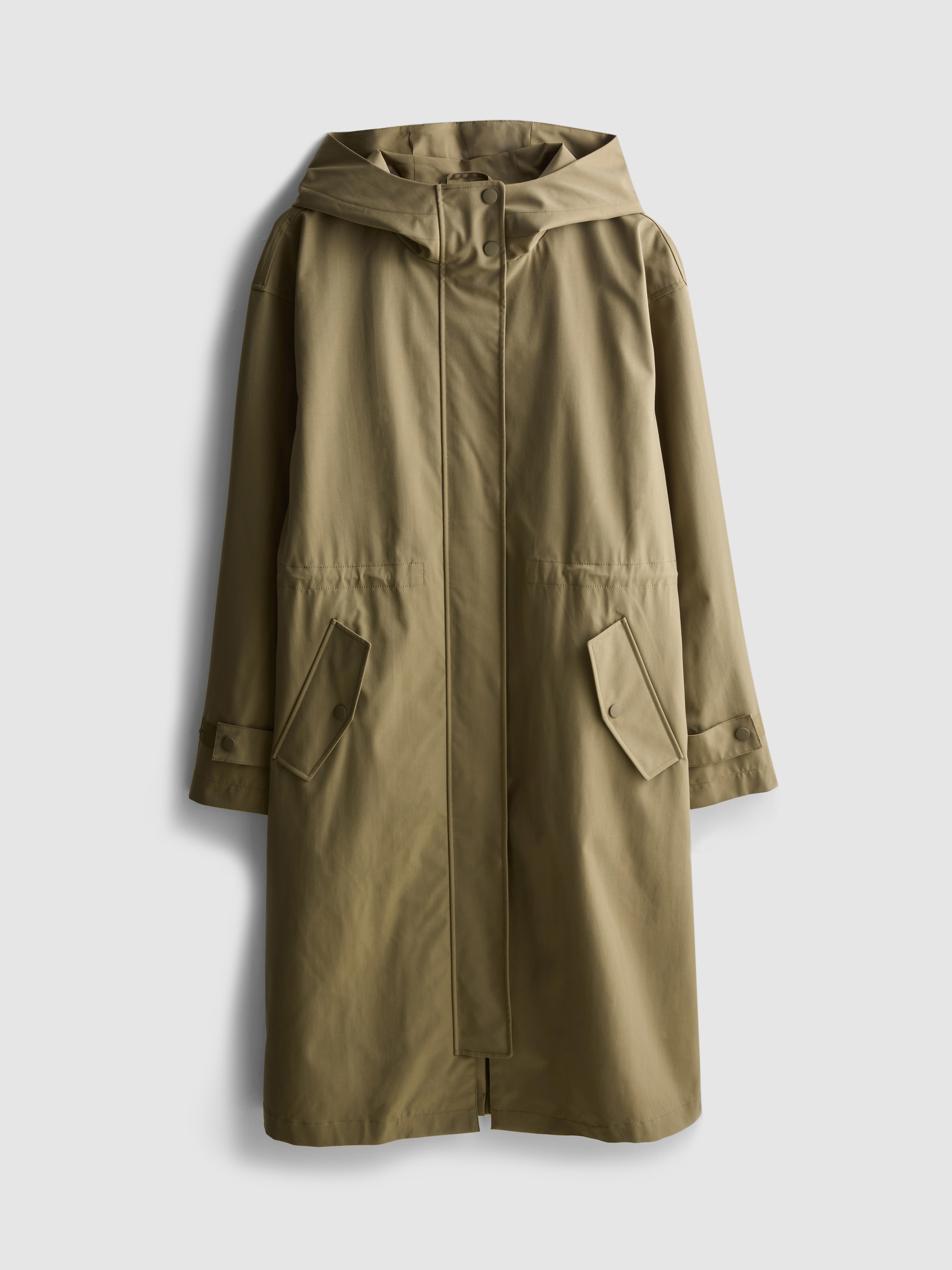 Womens Khaki Longline Cinched Hooded Raincoat | Primark